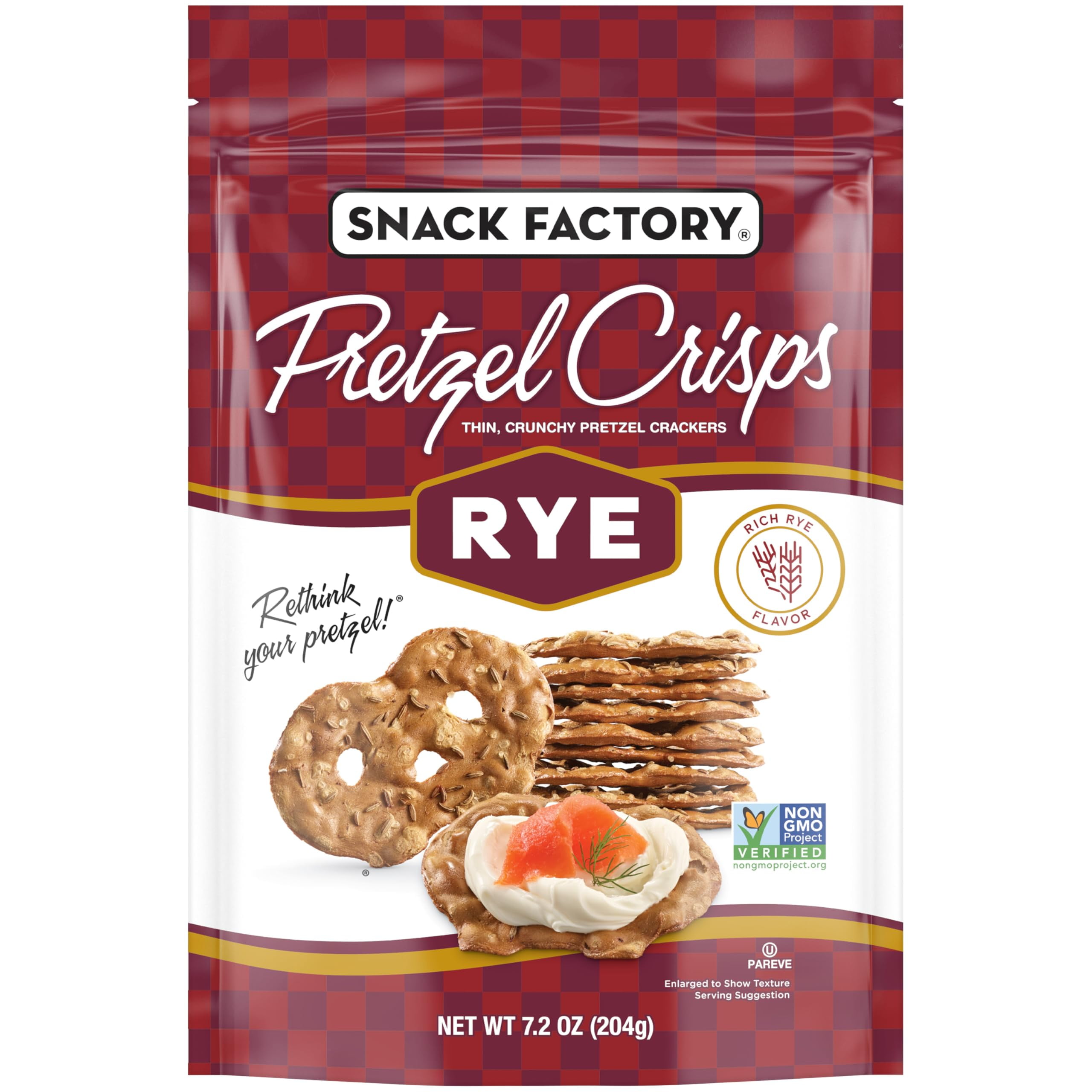 Snack Factory Pretzel Crisps MZF22 Rye Pretzel Crackers, 7.2 Oz Bag ...