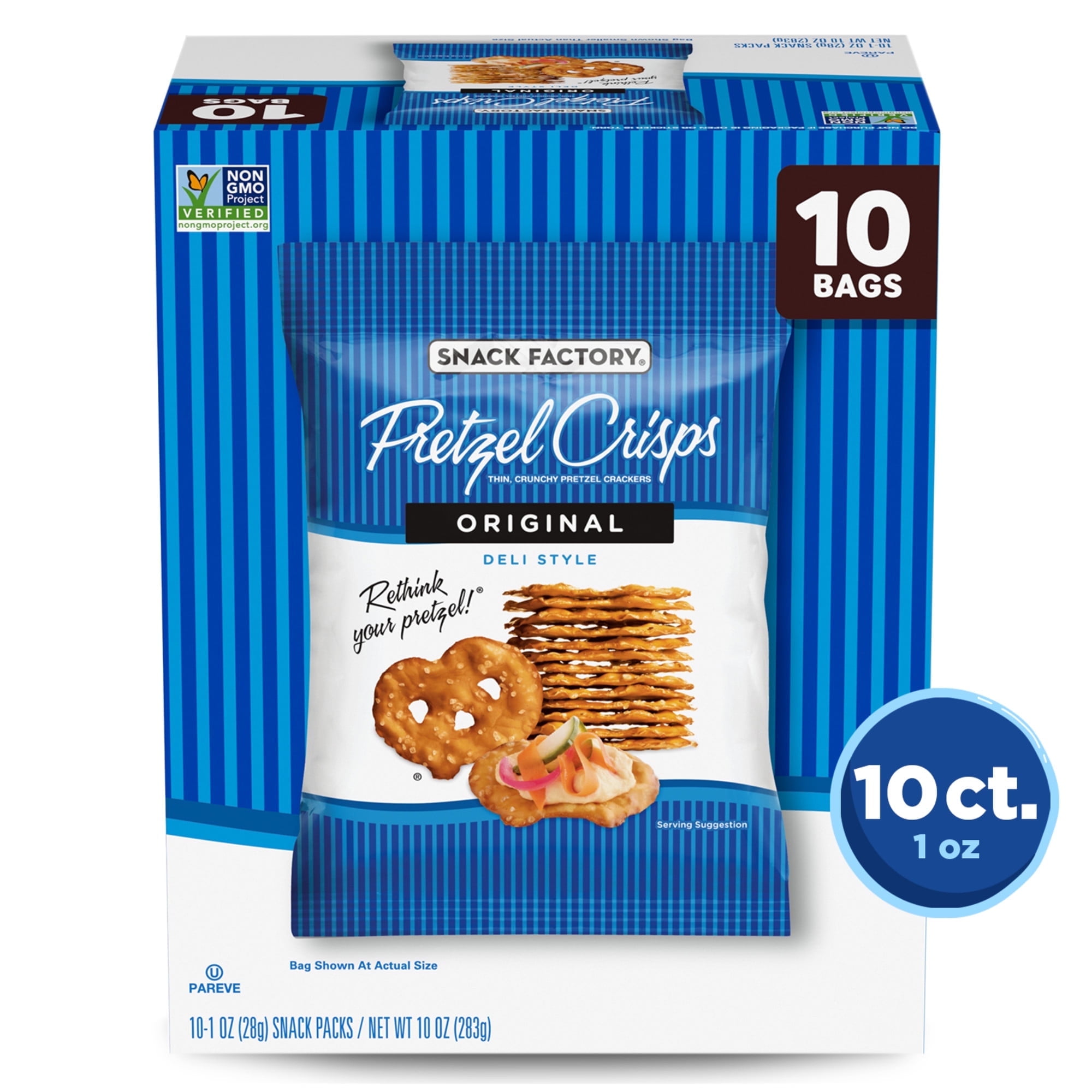 Snack Factory Pretzel Crisps, Original, 1 oz Snack Bags, 10 Ct - 4 Pack ...