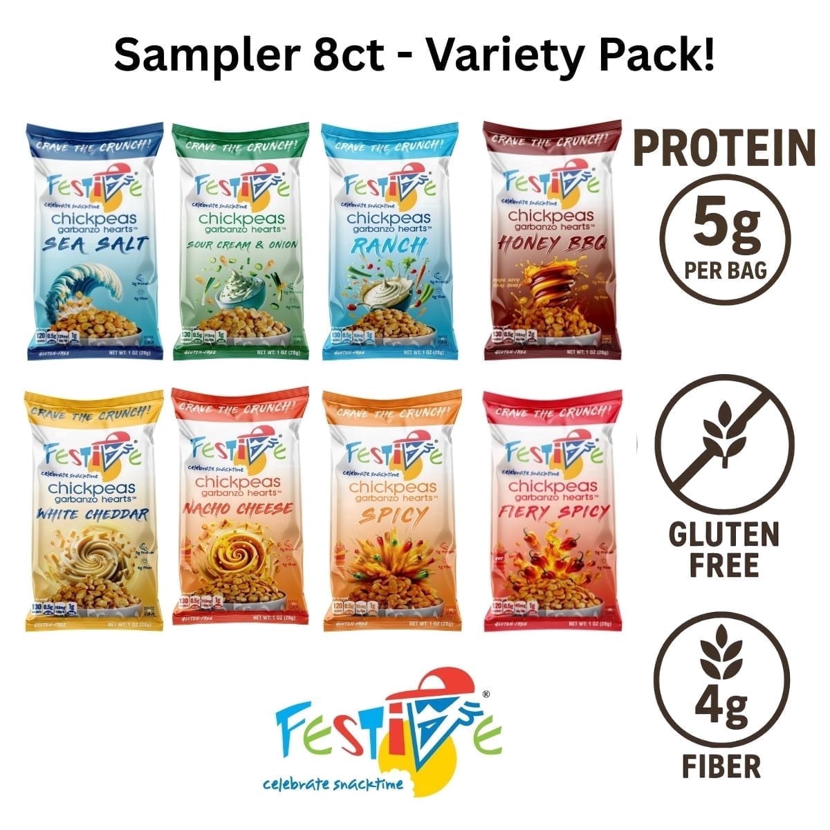 Snack Festive Roasted Chickpeas – Sampler Pack, 8ct Snack Bags (1 Each ...