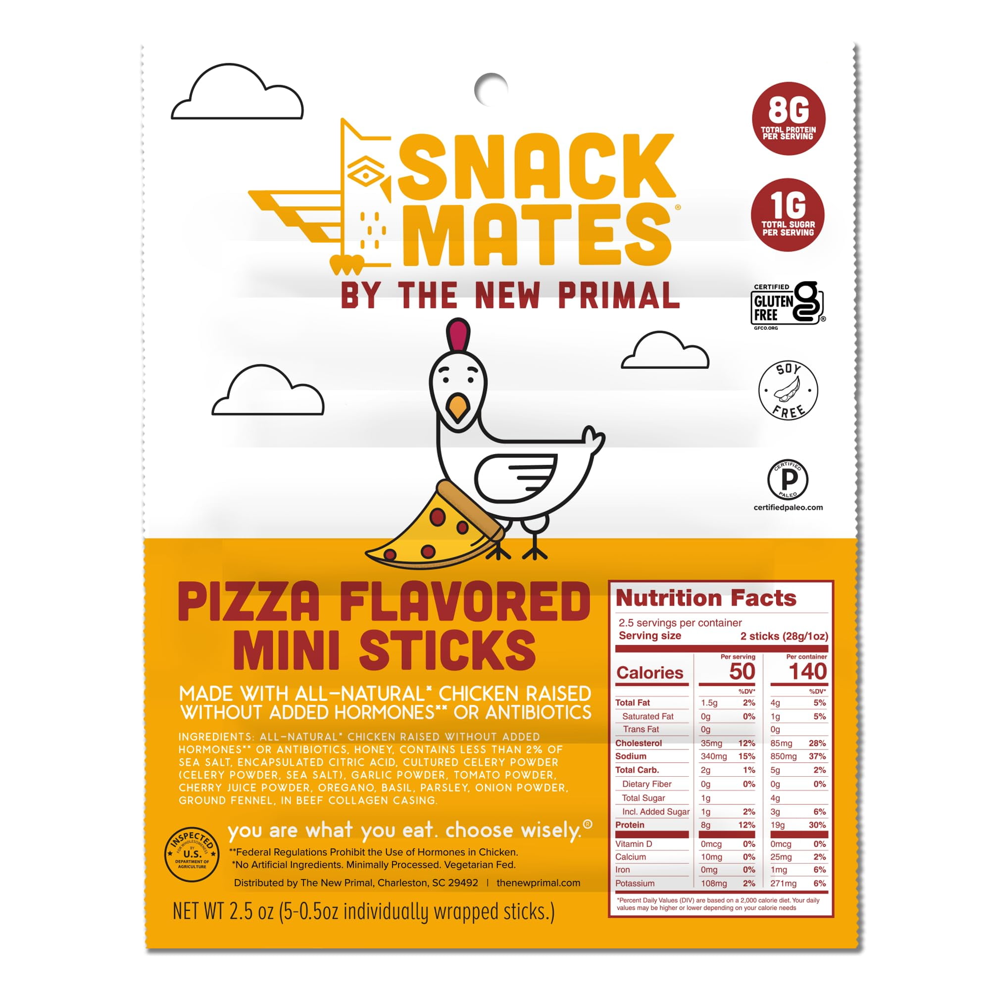 Snack Mates by The New Primal, Chicken H2FSDPizza Stick, All Natural ...