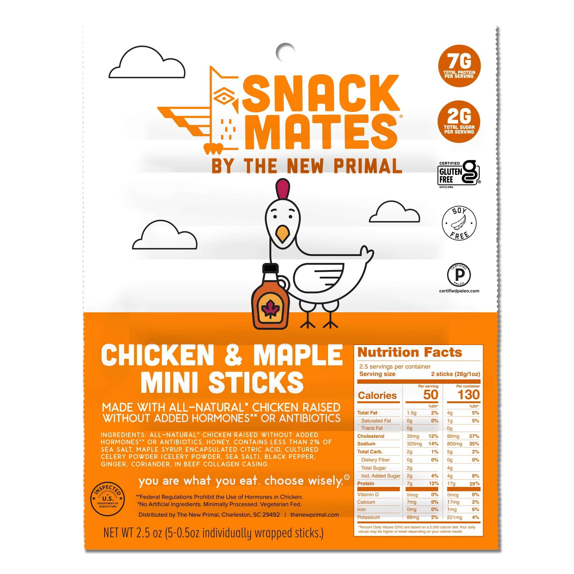 Snack Mates by SCH4 The New Primal, Chicken & Maple Stick, All-Natural ...