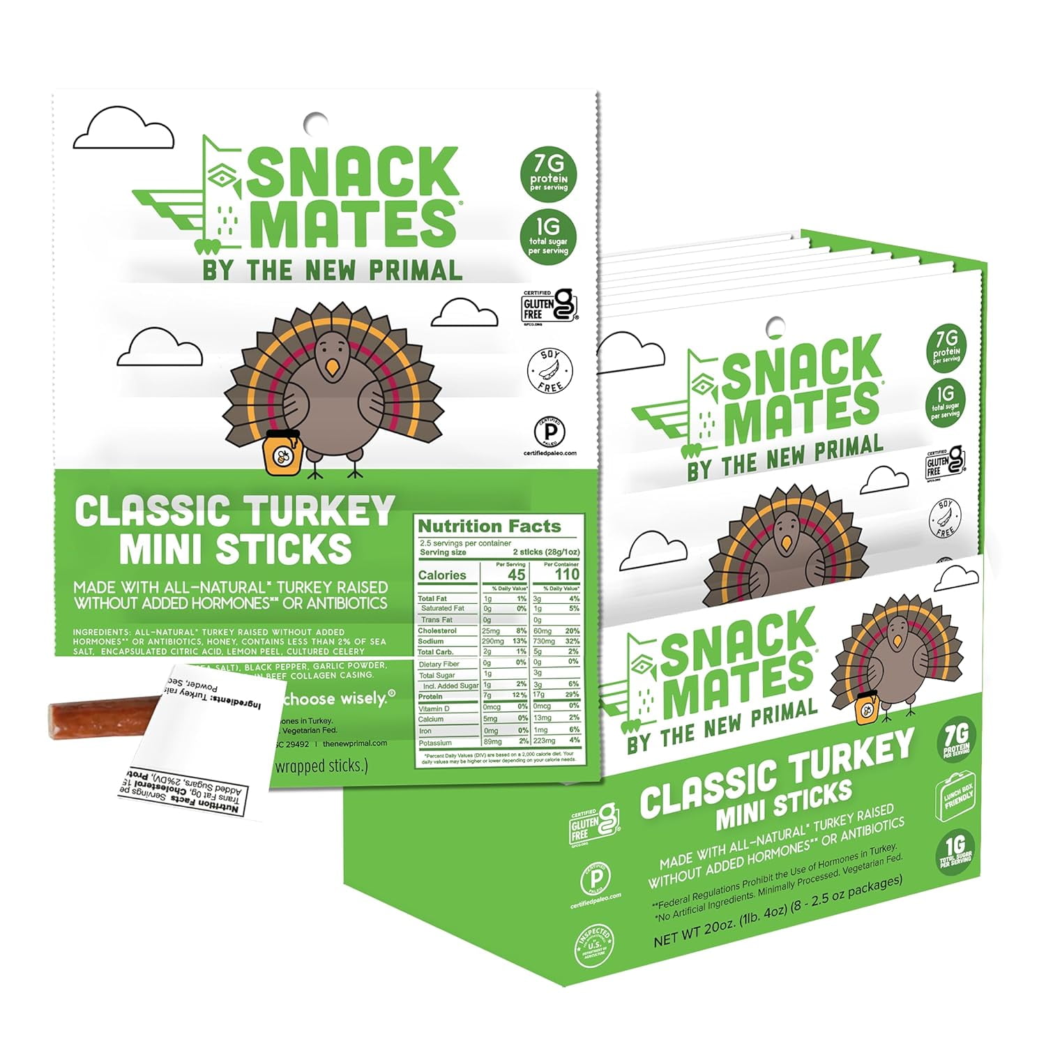 Snack Mates Turkey Sticks, Gluten Free Healthy Snacks for Kids, Low ...