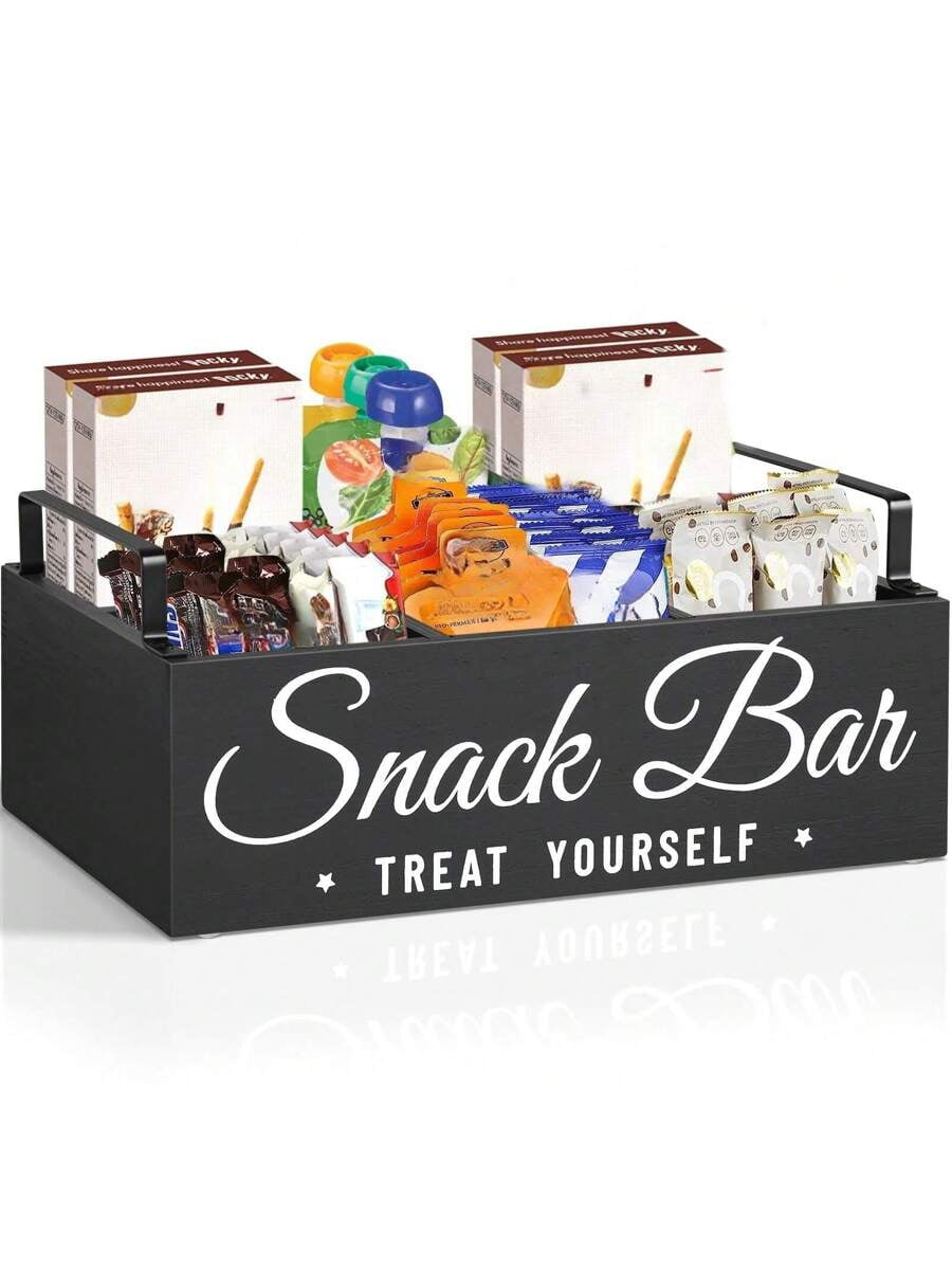 Snack Organizer For Countertop, Wood Pantry Storage Bins With Handles ...