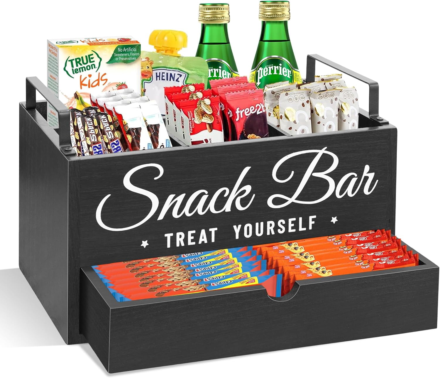 Snack Organizer for Countertop, Wood Pantry Storage Bins with Handles ...
