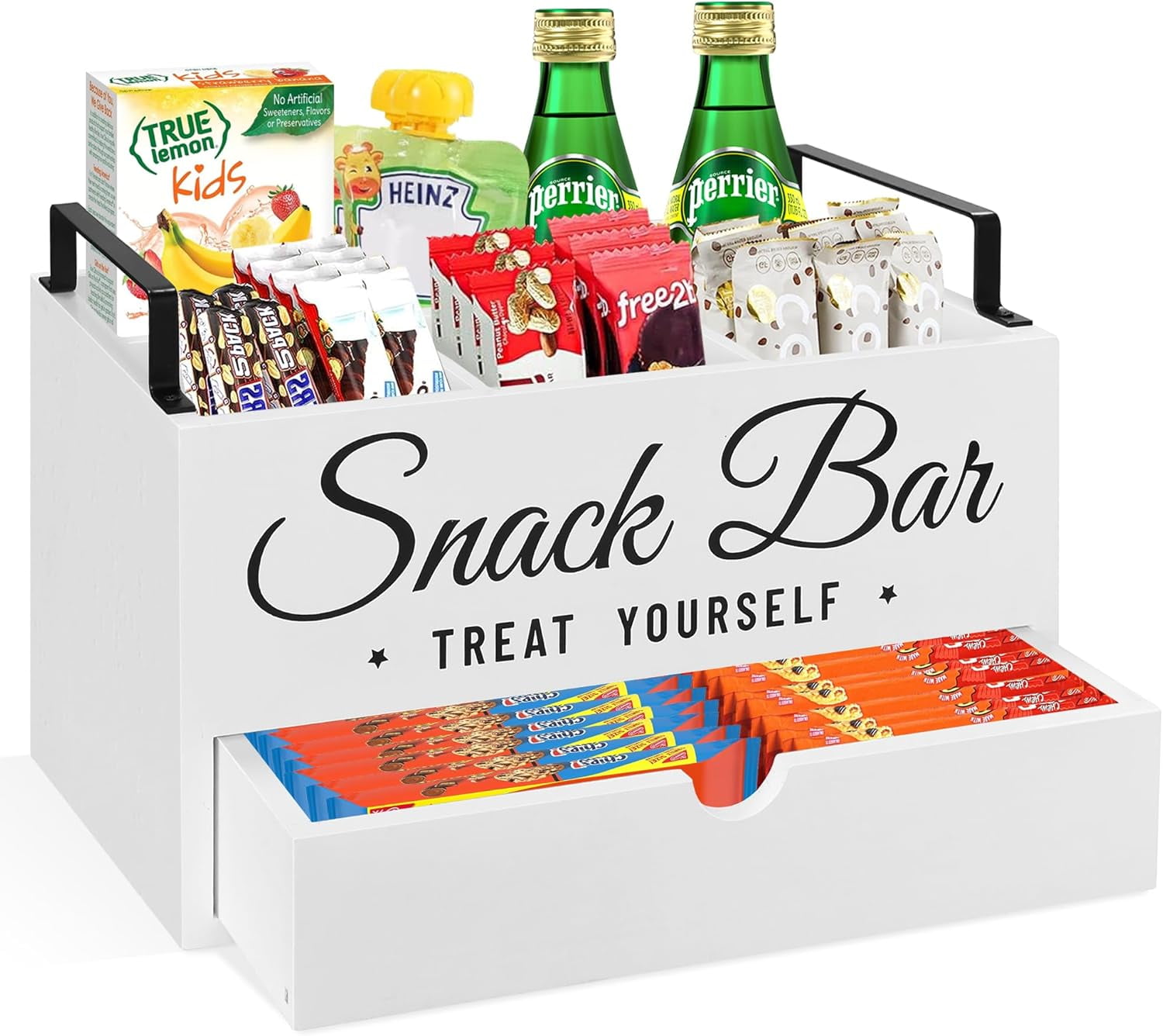 Snack Organizer for Countertop, Wood Pantry Storage Bins with Handles ...