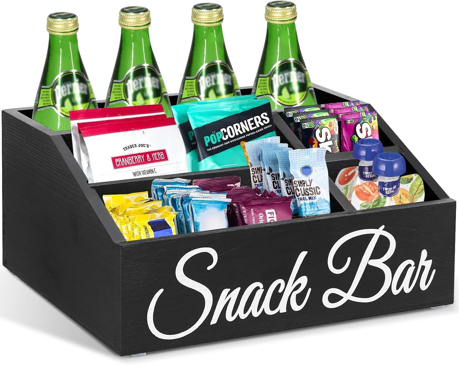 Snack Organizer for Countertop, Wooden Snack Tray and Food Storage Bins ...