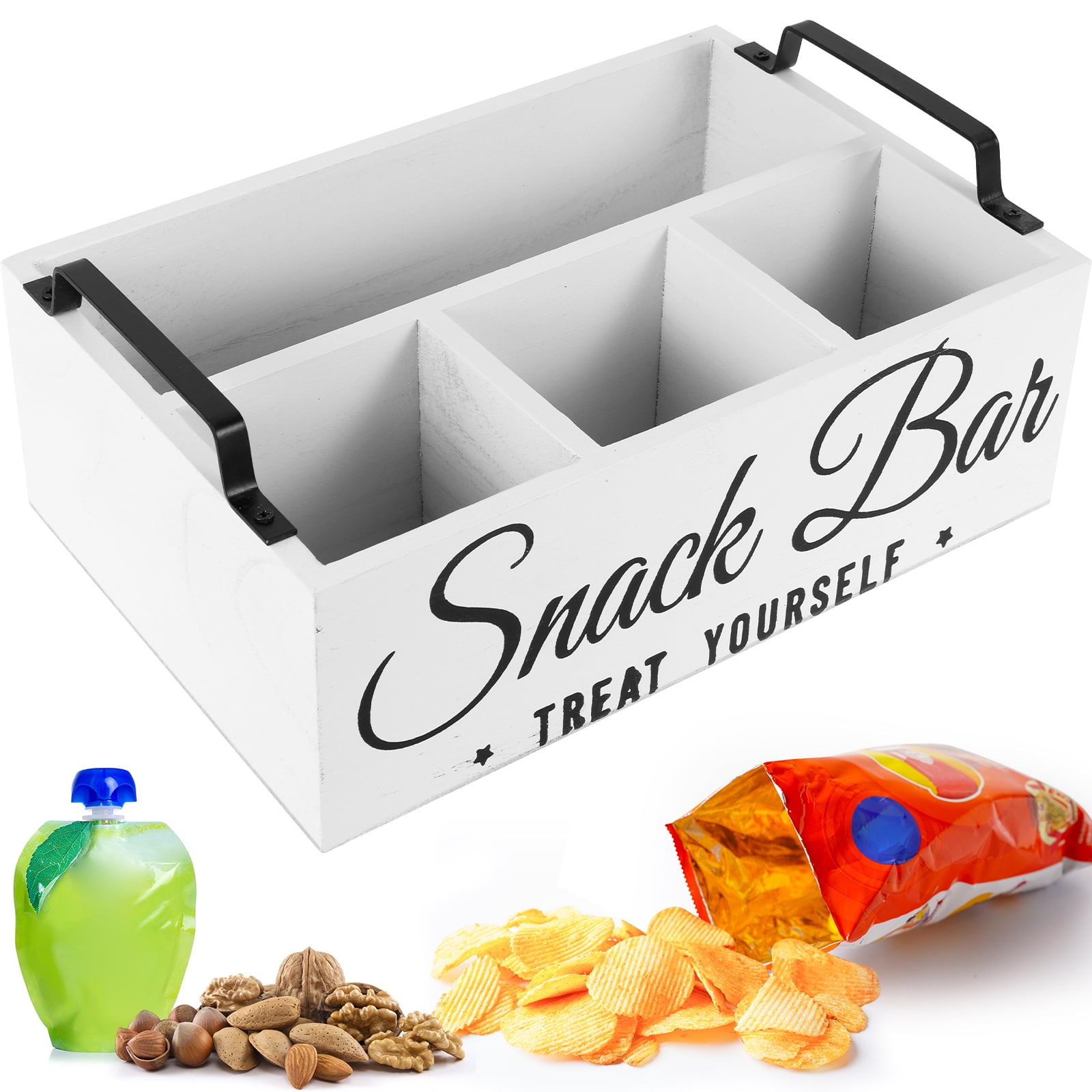 Snack Organizer For Countertop, 4 Compartment Wood Snack Box with ...