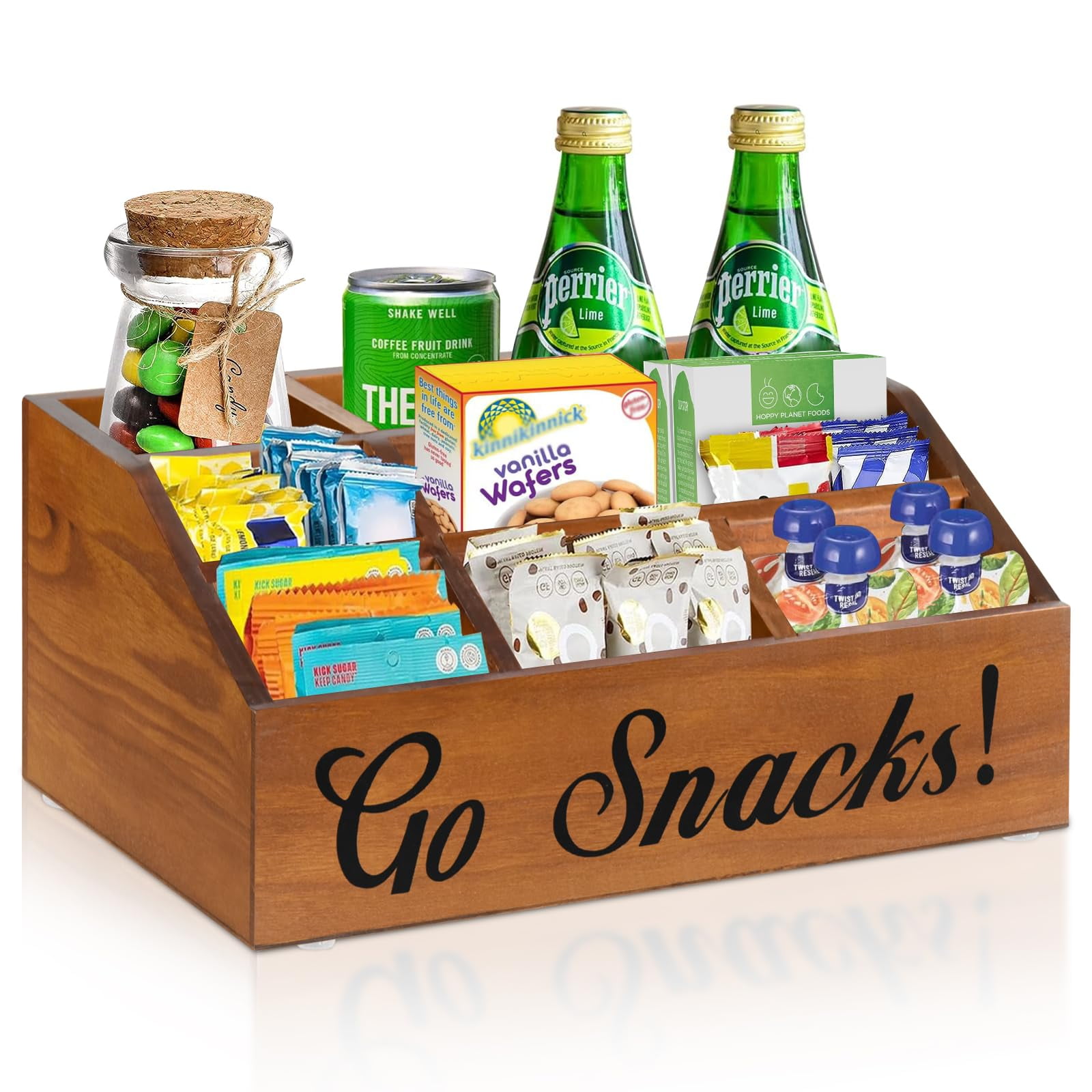 Snack Organizer For Countertop, Wooden Snack Storage Basket For Pantry ...