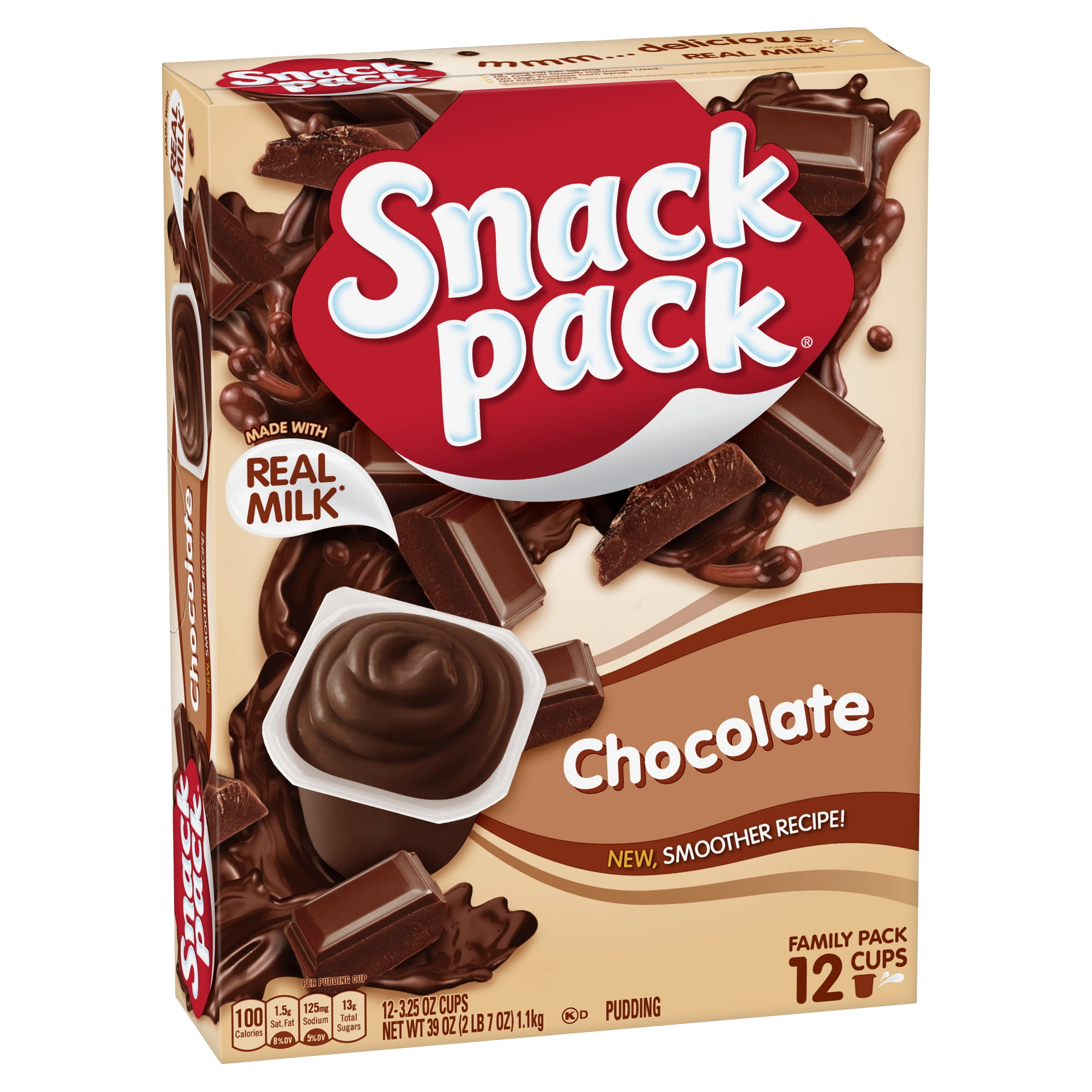 Snack Pack Chocolate Pudding Family Pack, 3.25 oz, 12 count - Walmart.com