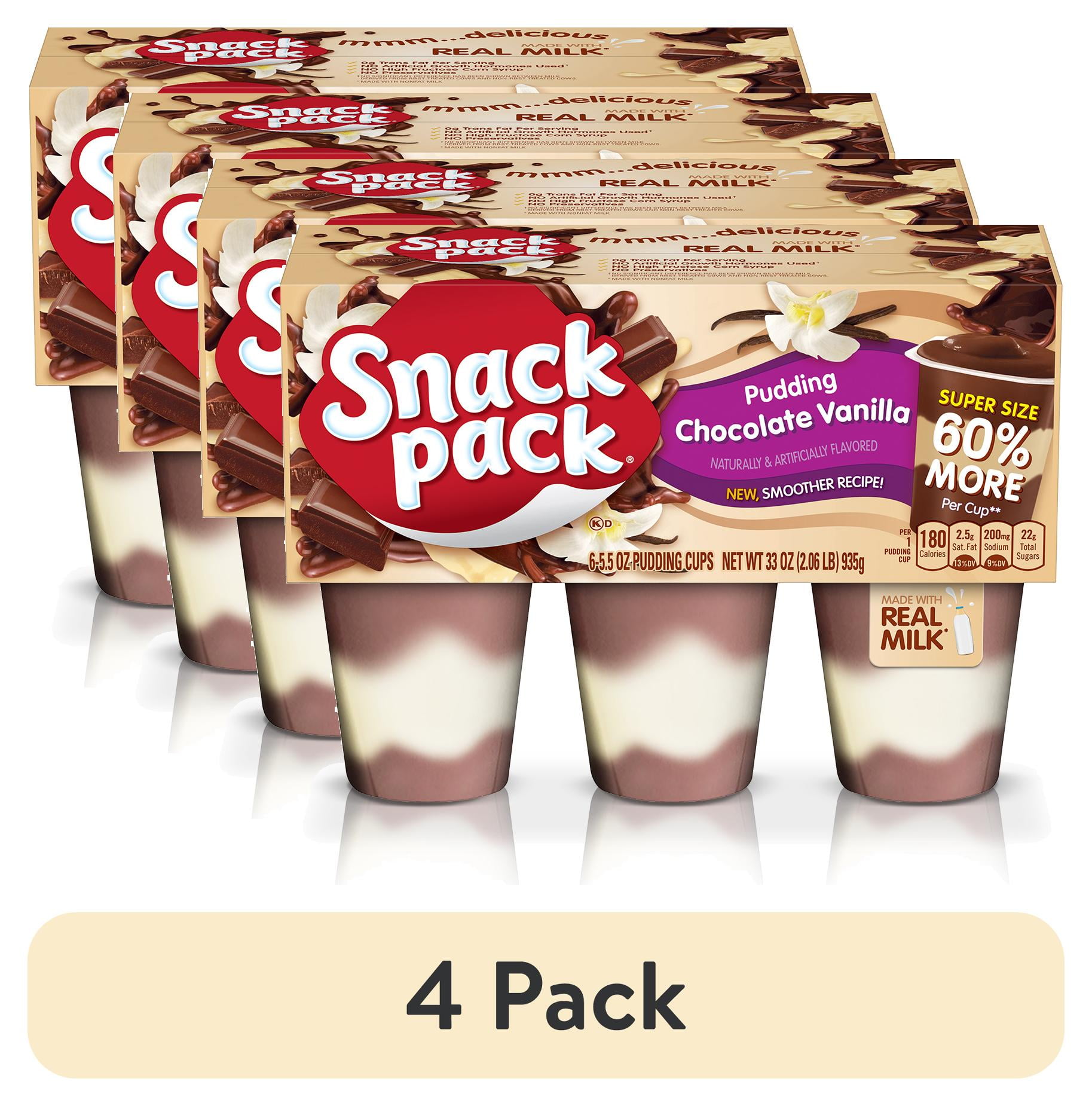 (4 pack) Snack Pack Chocolate Vanilla Flavored Pudding, Super Size, 6 ...