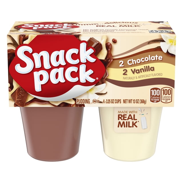 Snack Pack Chocolate & Vanilla Pudding Cups, Made with Real Milk, 3.25 ...
