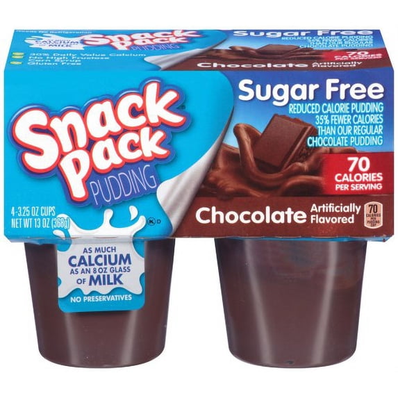Snack Pack Sugar-Free Chocolate Pudding Cups, 3.25 oz, 4-Count (Pack of ...