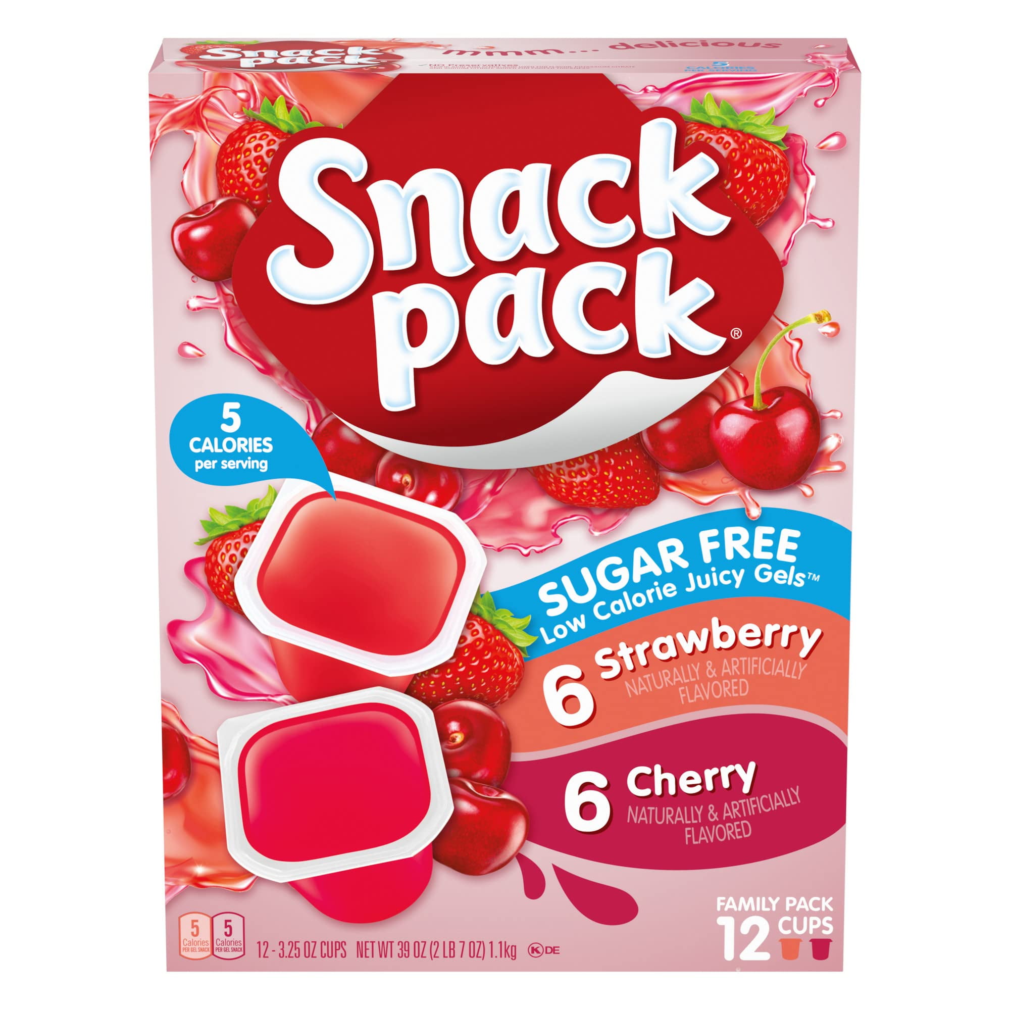 Snack Pack Sugar-Free Strawberry AKF18 & Cherry Flavored Low Calorie Juicy Gels Family Pack, 3. ...
