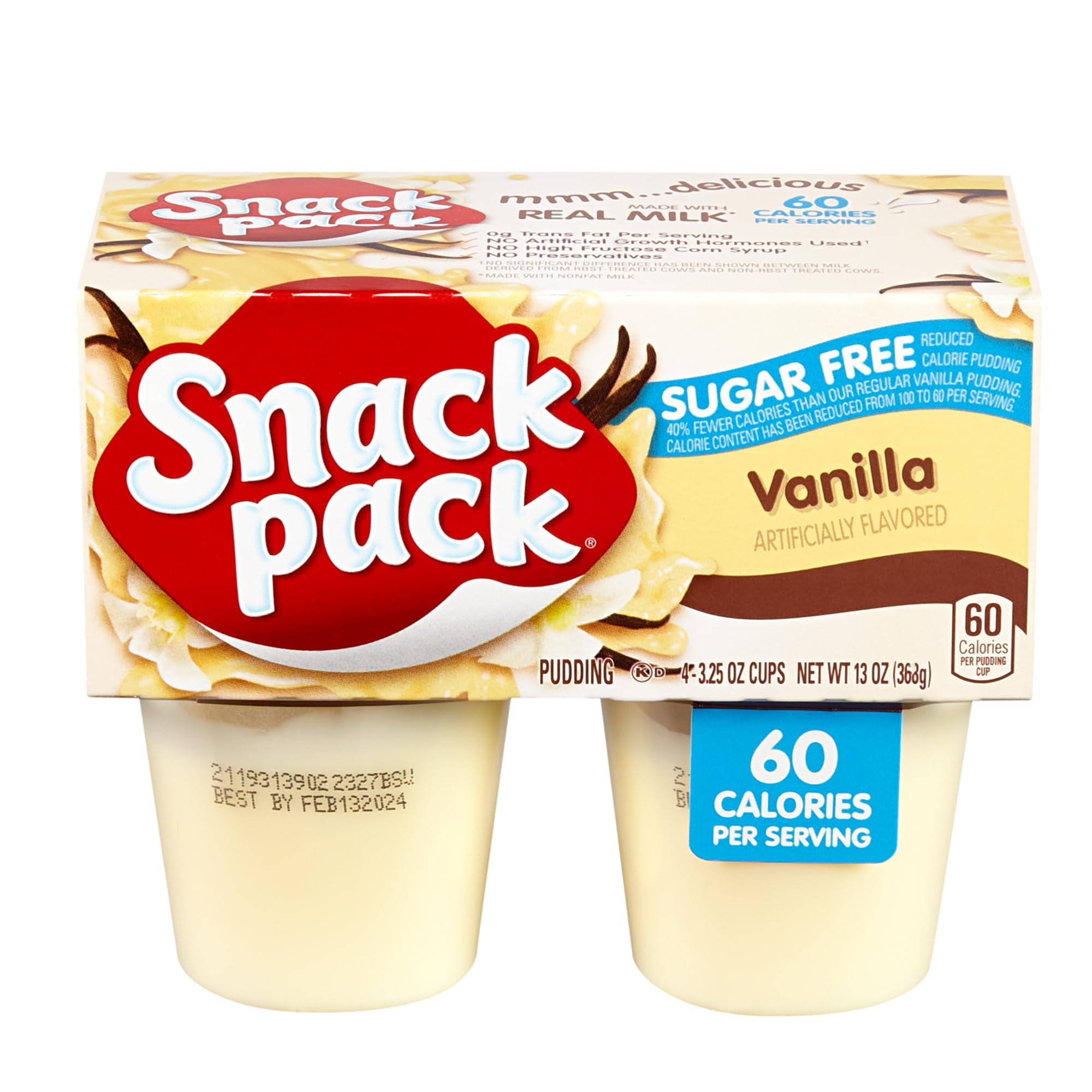 Snack Pack Sugar-Free Vanilla DHF10 Pudding Cups, 4 Count, 12 Pack ...