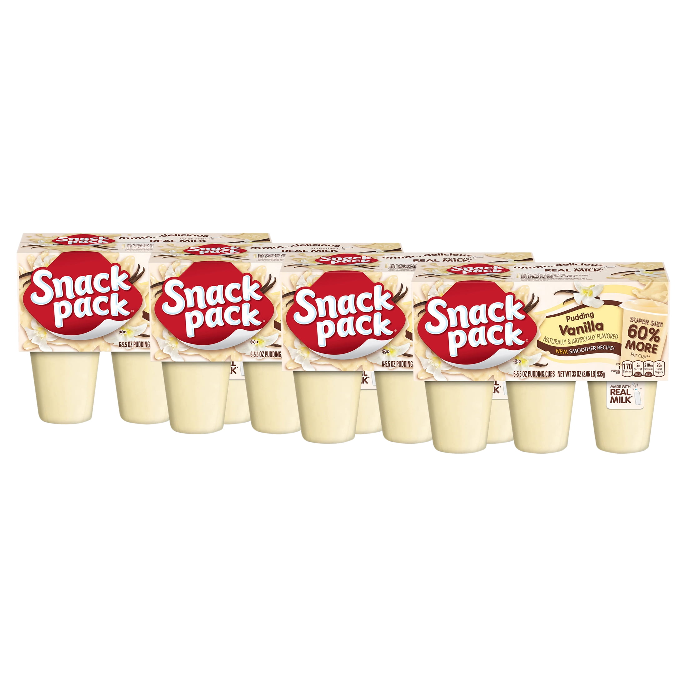 (4 pack) Snack Pack Vanilla Flavored Pudding, 6 Count Pudding Cups (8 ...