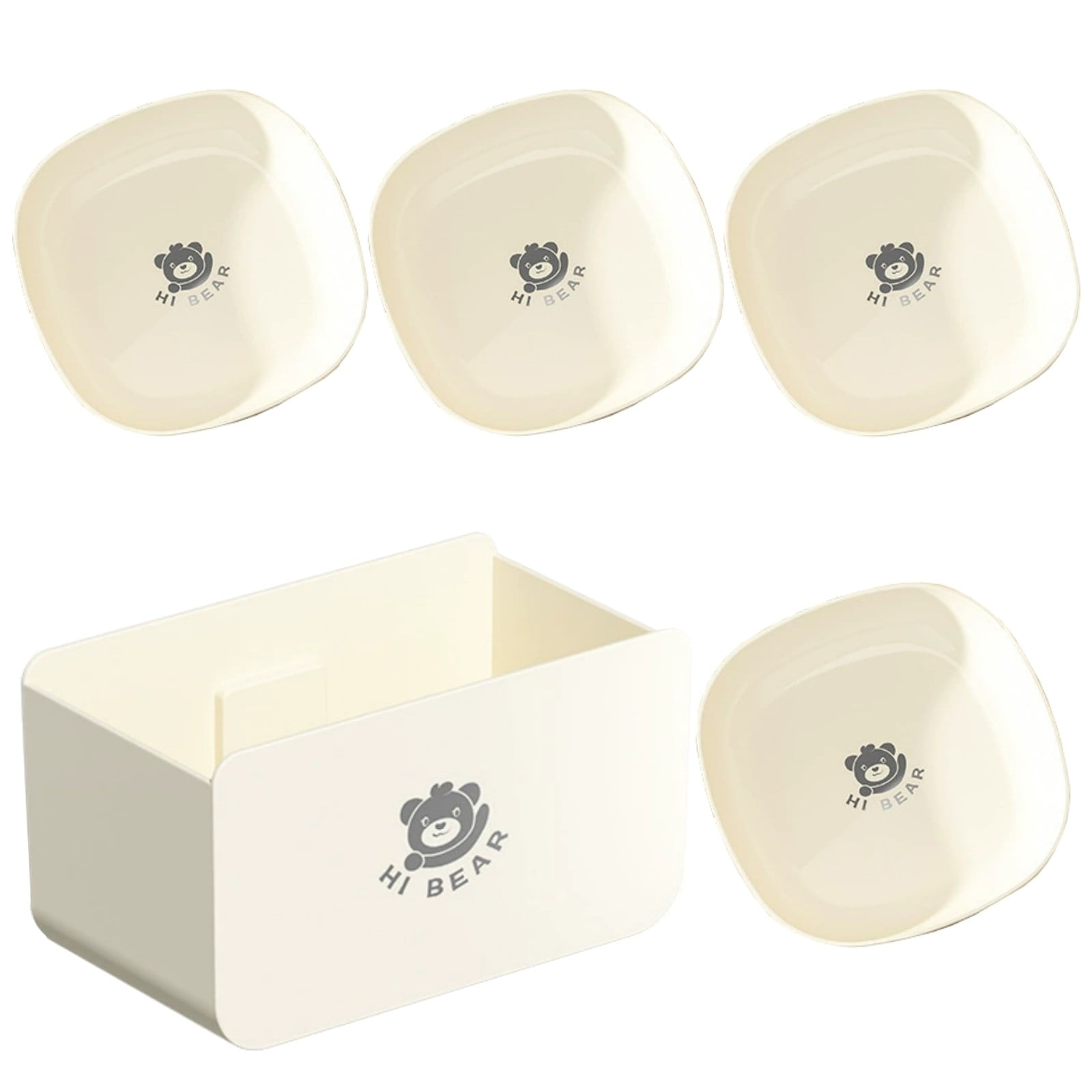 Snack Plates Set , 4 pcs Lightweight Square Plastic Plates with Holder ...