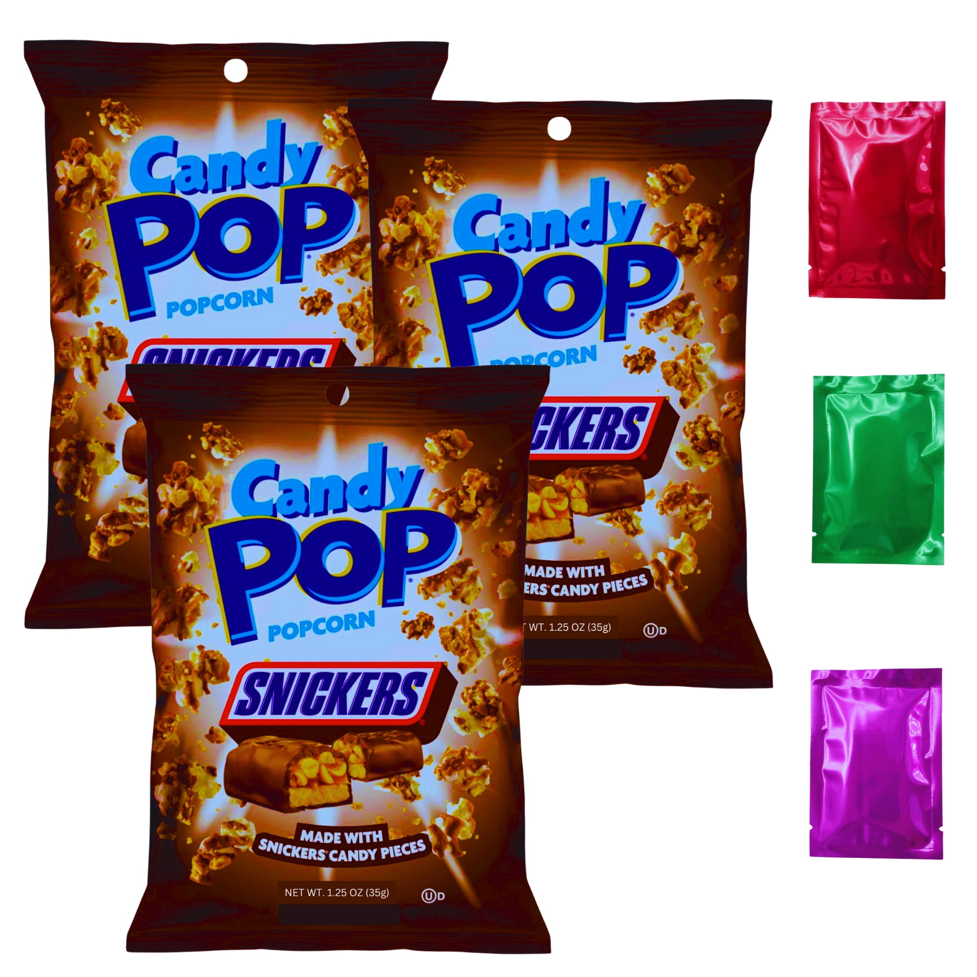 Snack Pop Snickers Candy Coated Popcorn, 1.25oz (Pack of 3) Real Candy ...