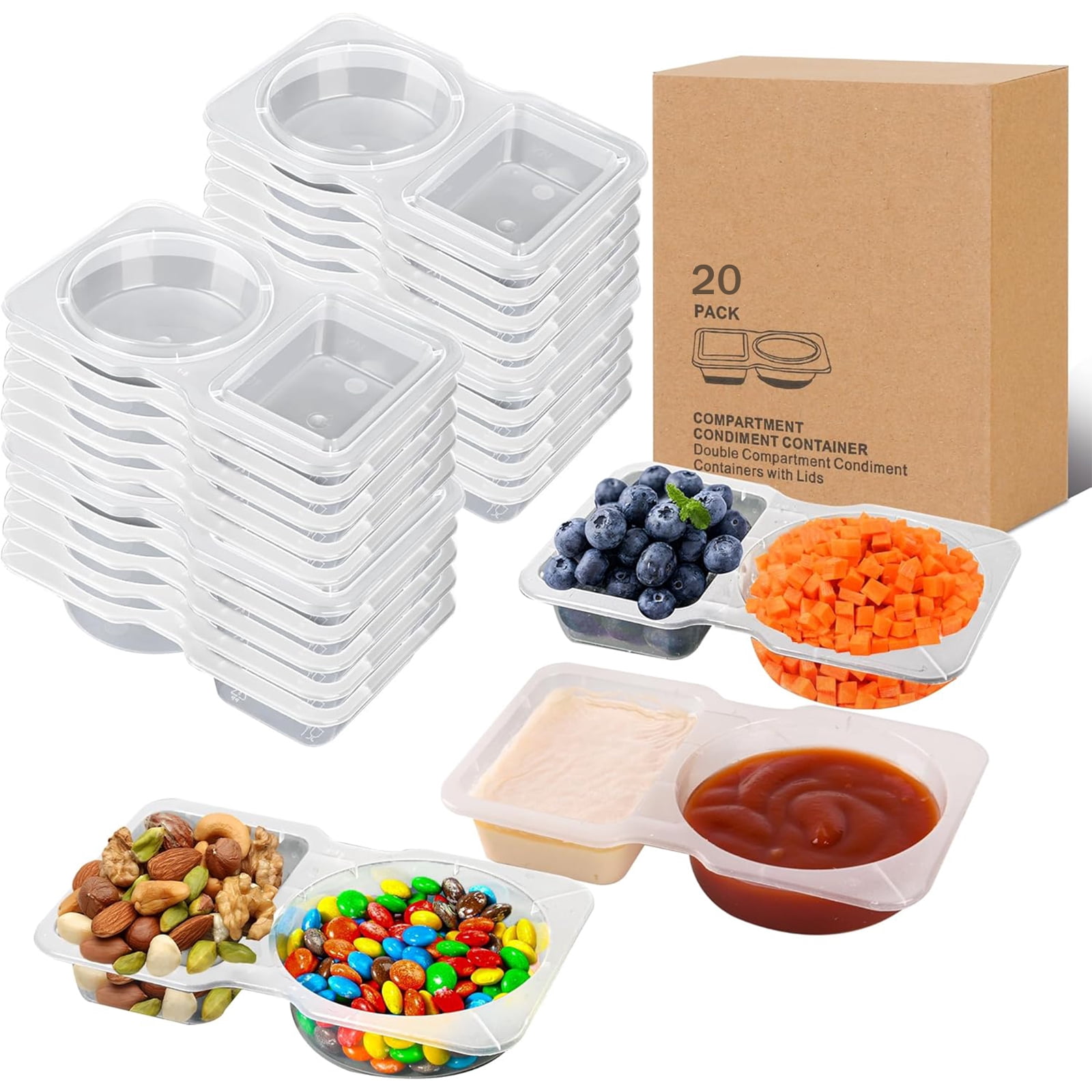 Snack Prep Containers Reusable, Upgraded Double-Compartment Condiment ...