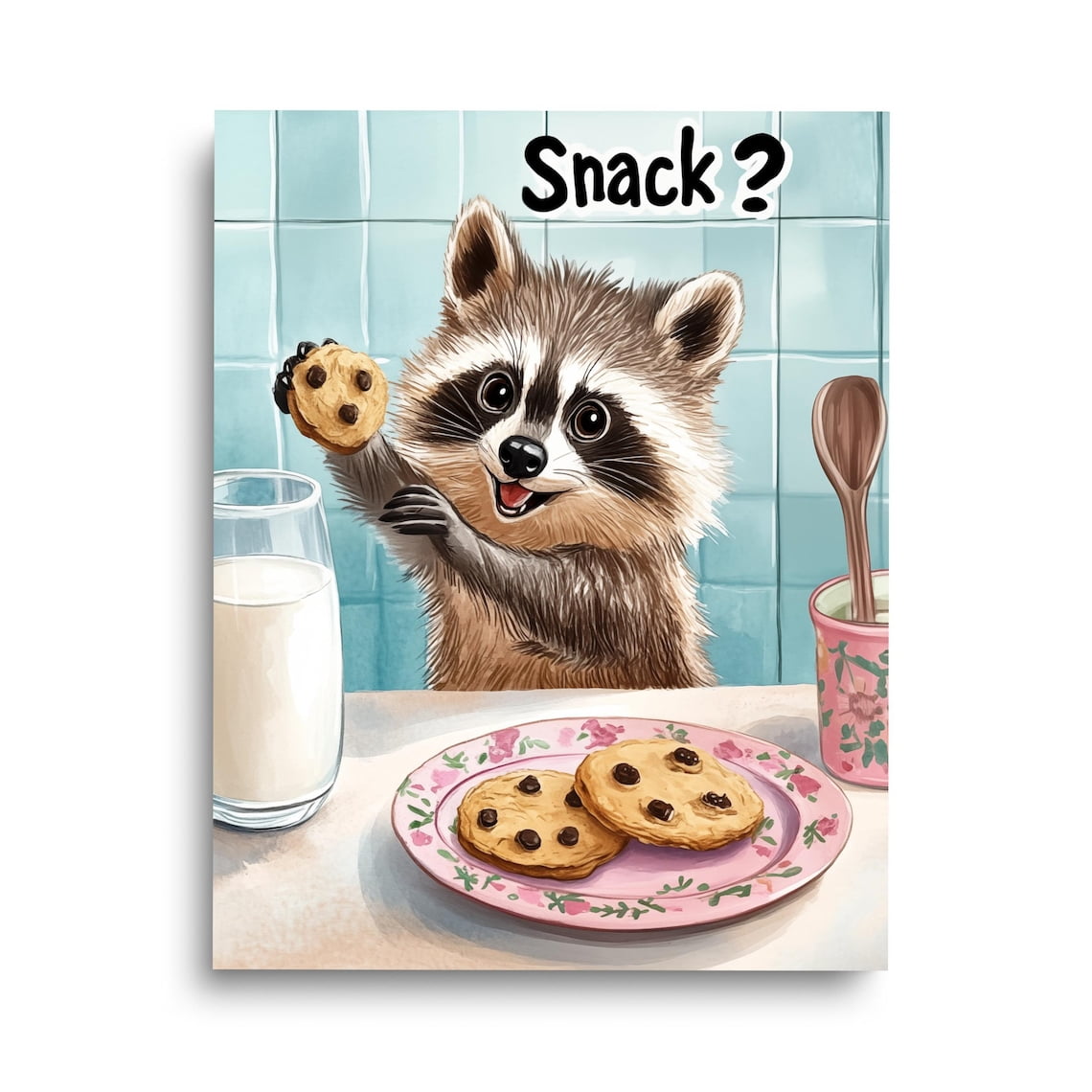 Snack Print, Cookies And Milk Animal Poster, Cute Dessert Wall Art ...
