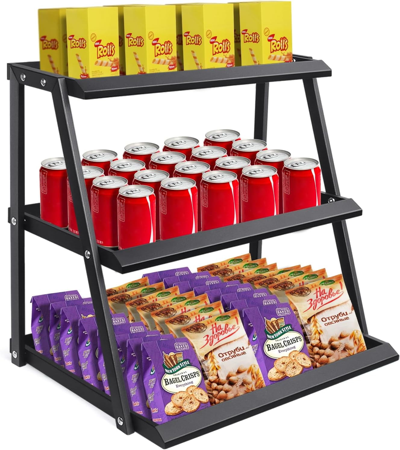 Snack Rack, 3 Tier Snack Organizer for Countertop Metal Snacks Holder ...