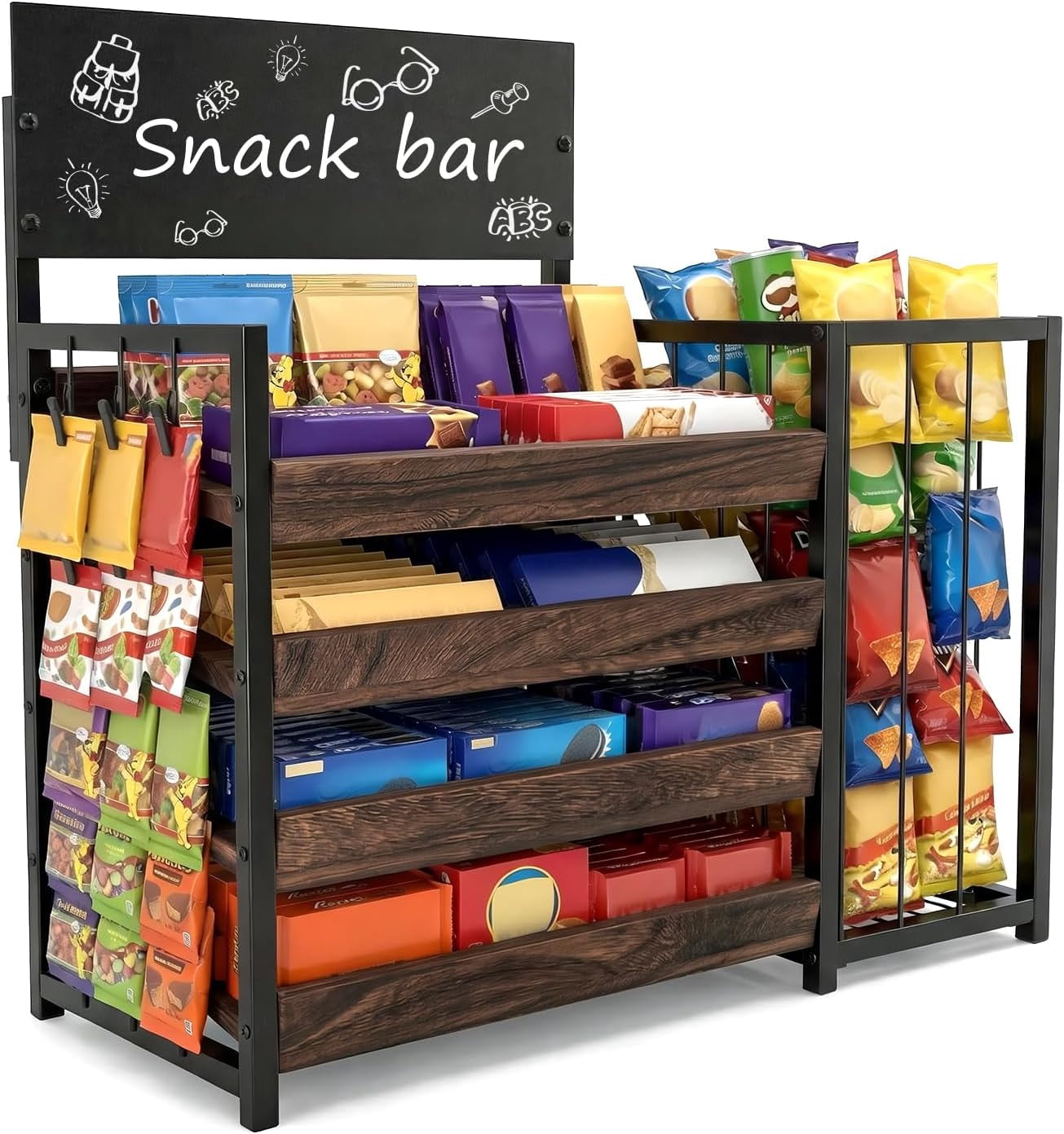 Snack Rack Display Stand for Countertop, 4 Tier Metal Rack with Deep ...