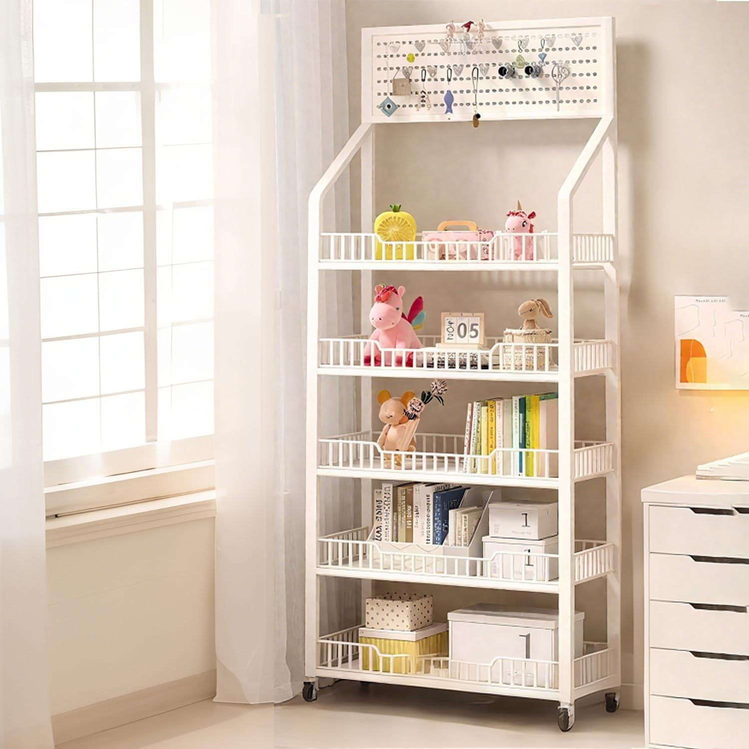 Snack Rack Display Stand, Snack Organizer Stand with Wheels & Hooks ...