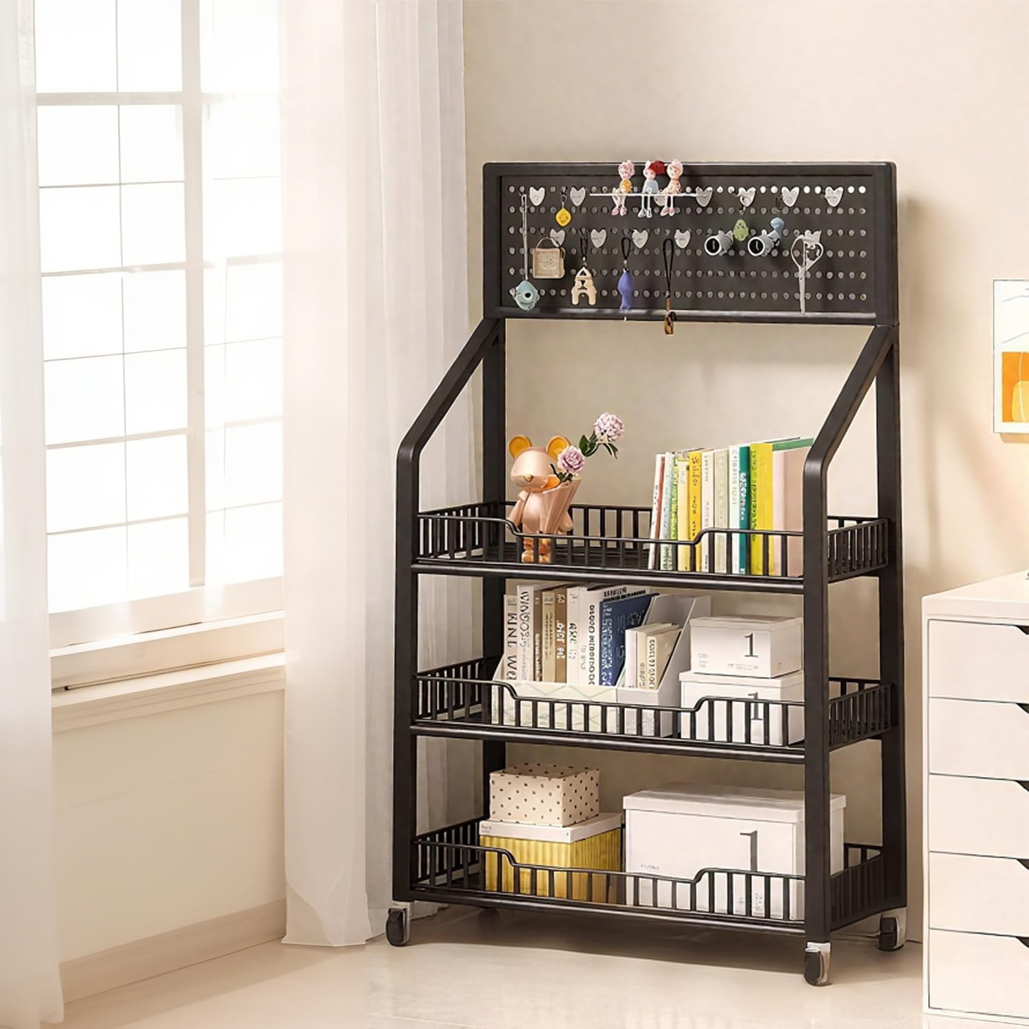 Snack Rack Display Stand, Snack Organizer Stand with Wheels & Hooks ...