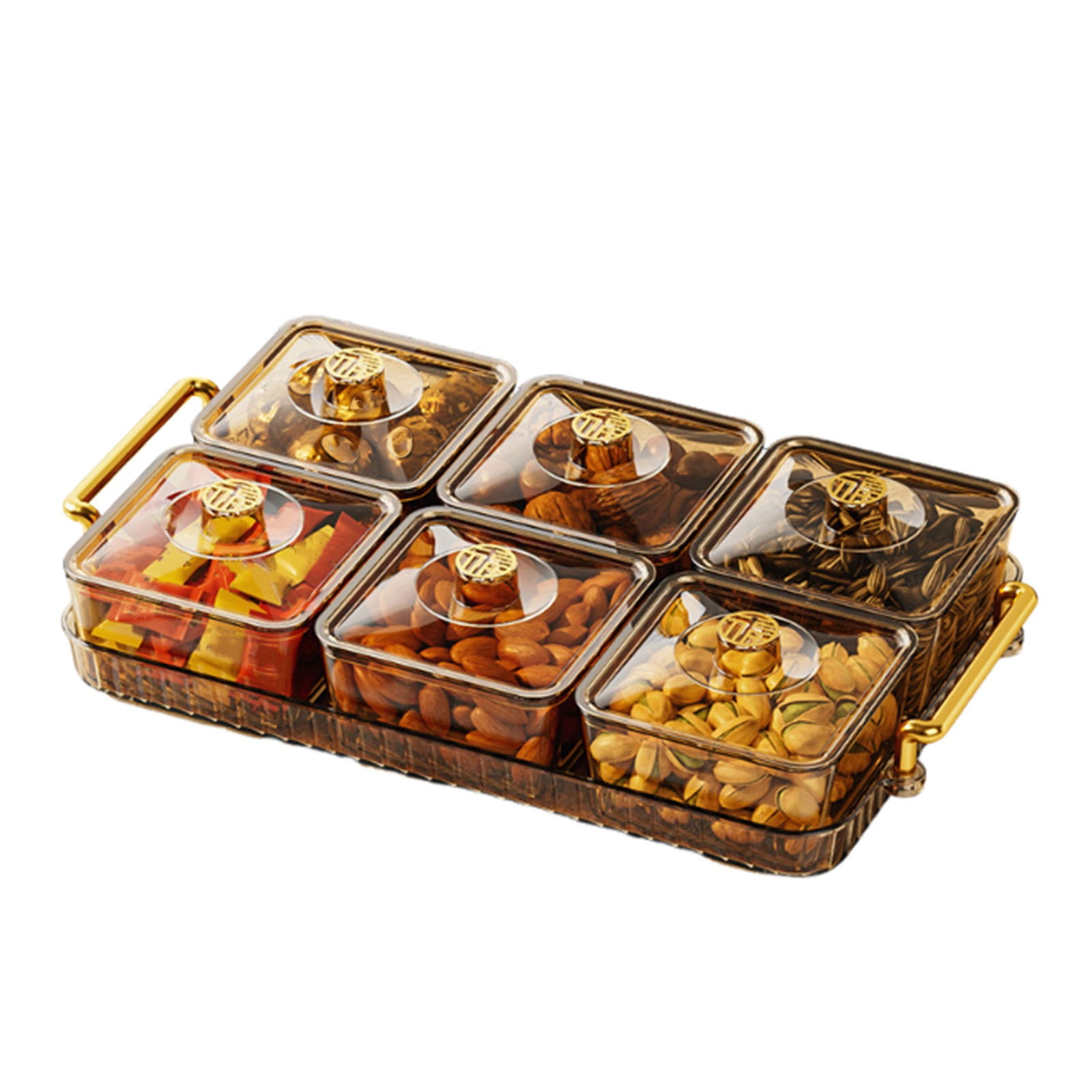 Snack Serving Tray, Dry Fruit Tray with Lid,Snack Box 6 Compartment ...