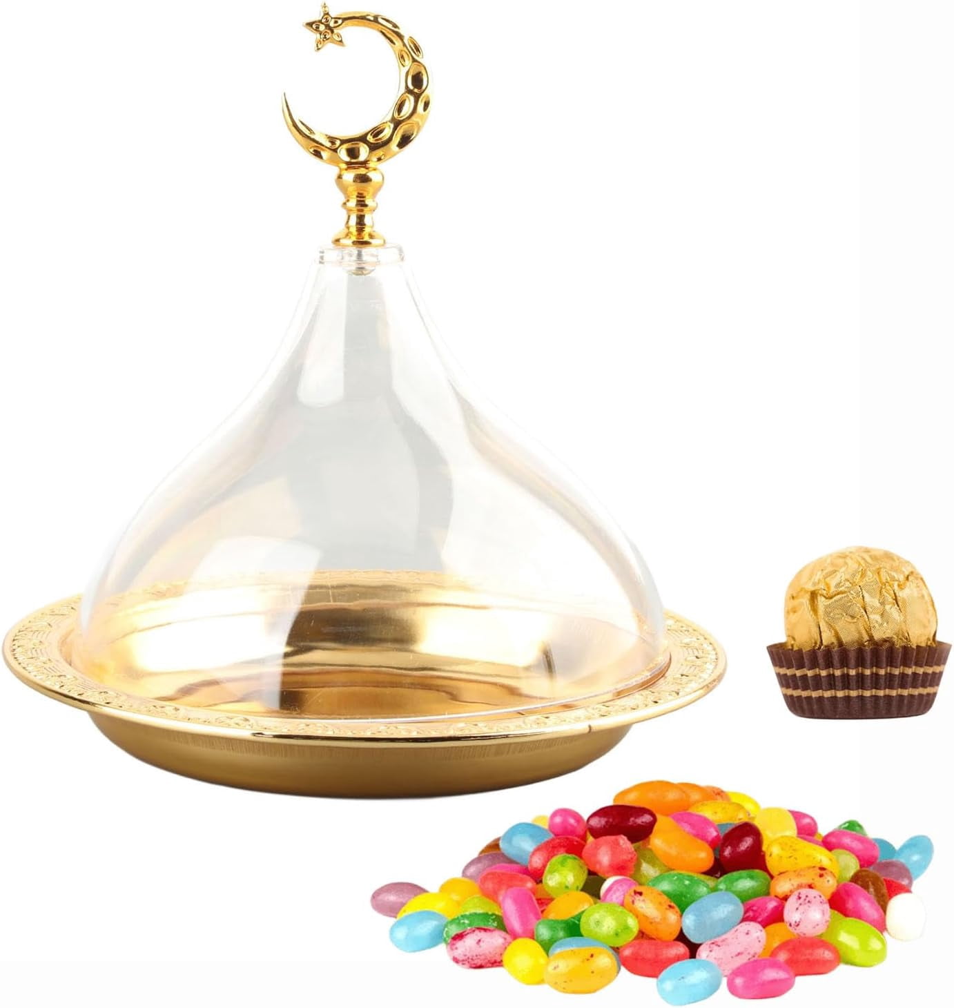 Snack Serving Tray, Metal Ramadan Tray with Clear Dome Lid Mini Cake ...