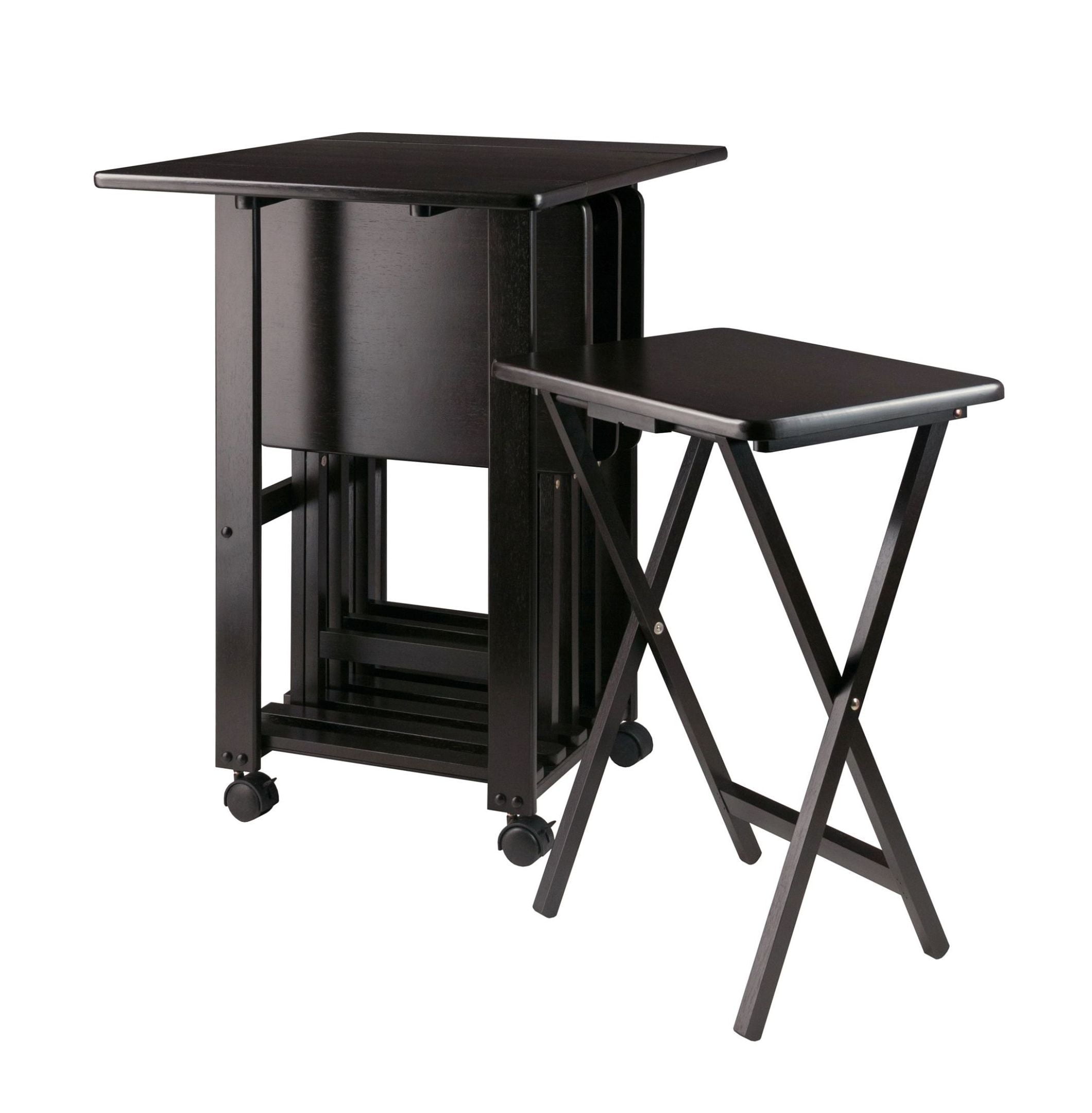 Snack Table Set, 5-Piece Folding Coffee Table with Drop Leaf, Storage ...