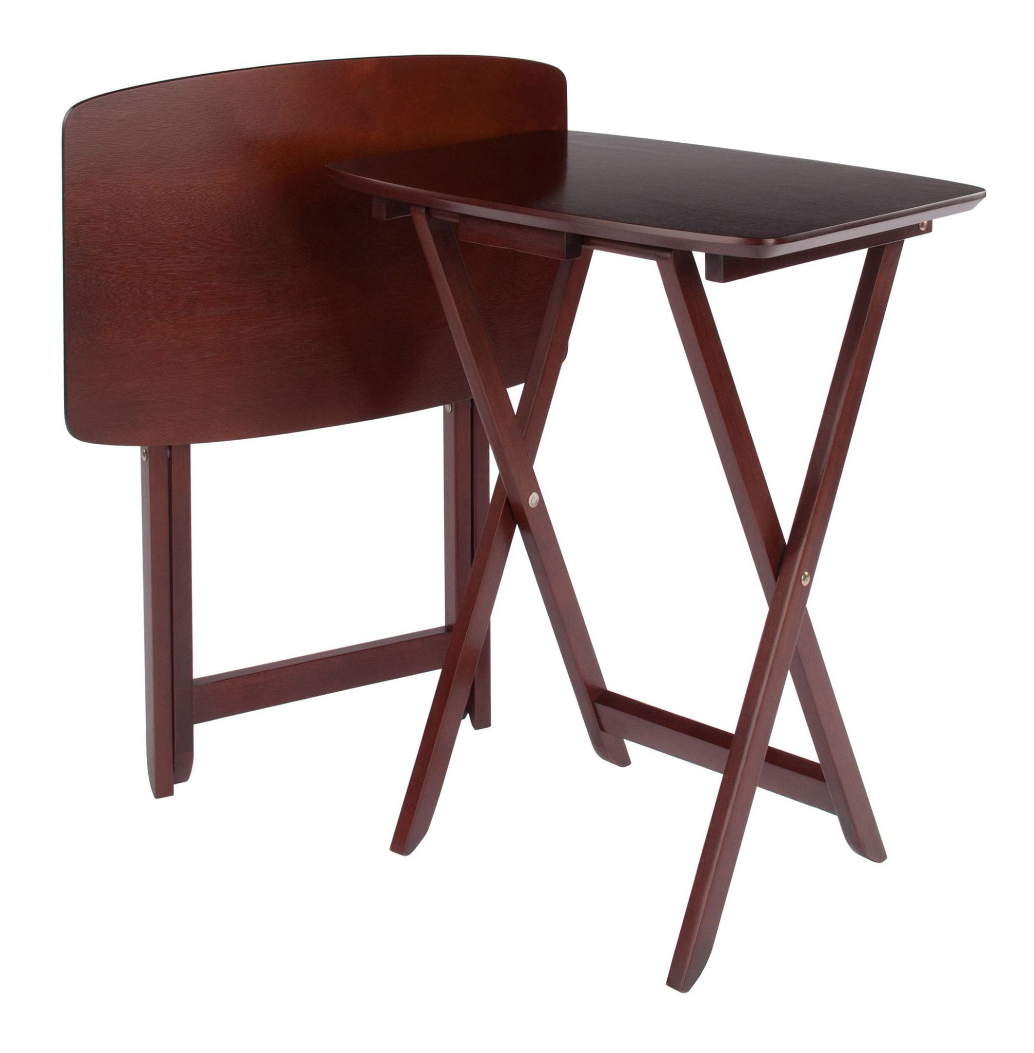 Snack Tables Set of 2, Walnut Finish - Folding TV Trays for Living Room ...