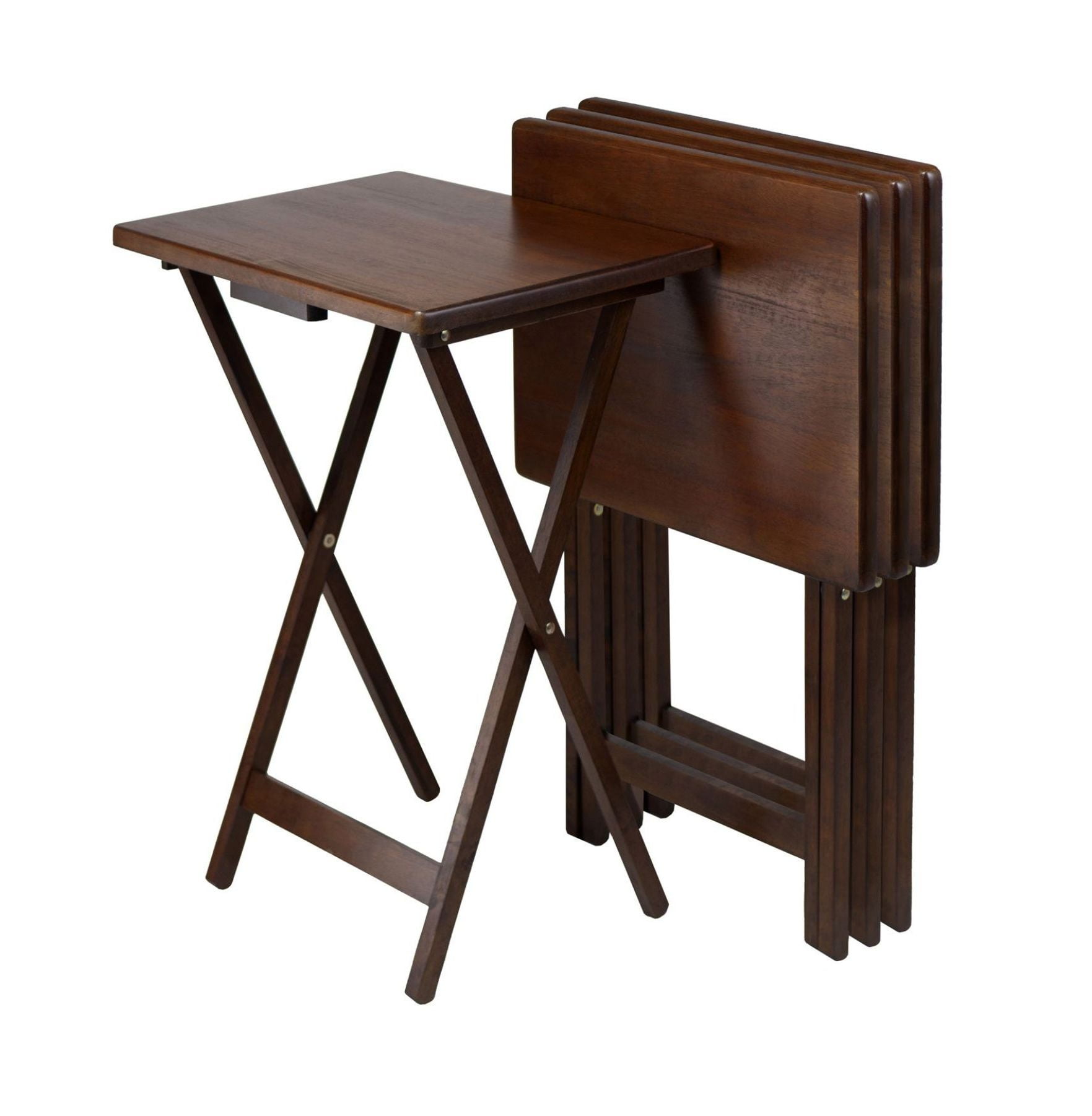Snack Tables Set of 4 Walnut Finish - Solid Wood TV Tray Tables ...