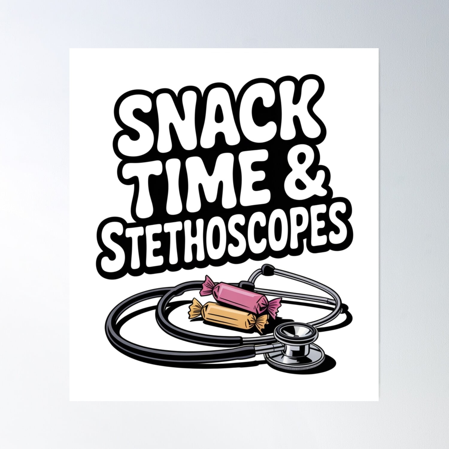 Snack Time & Stethoscopes Nurse Retro Text Poster Wall Art, Modern Wall ...