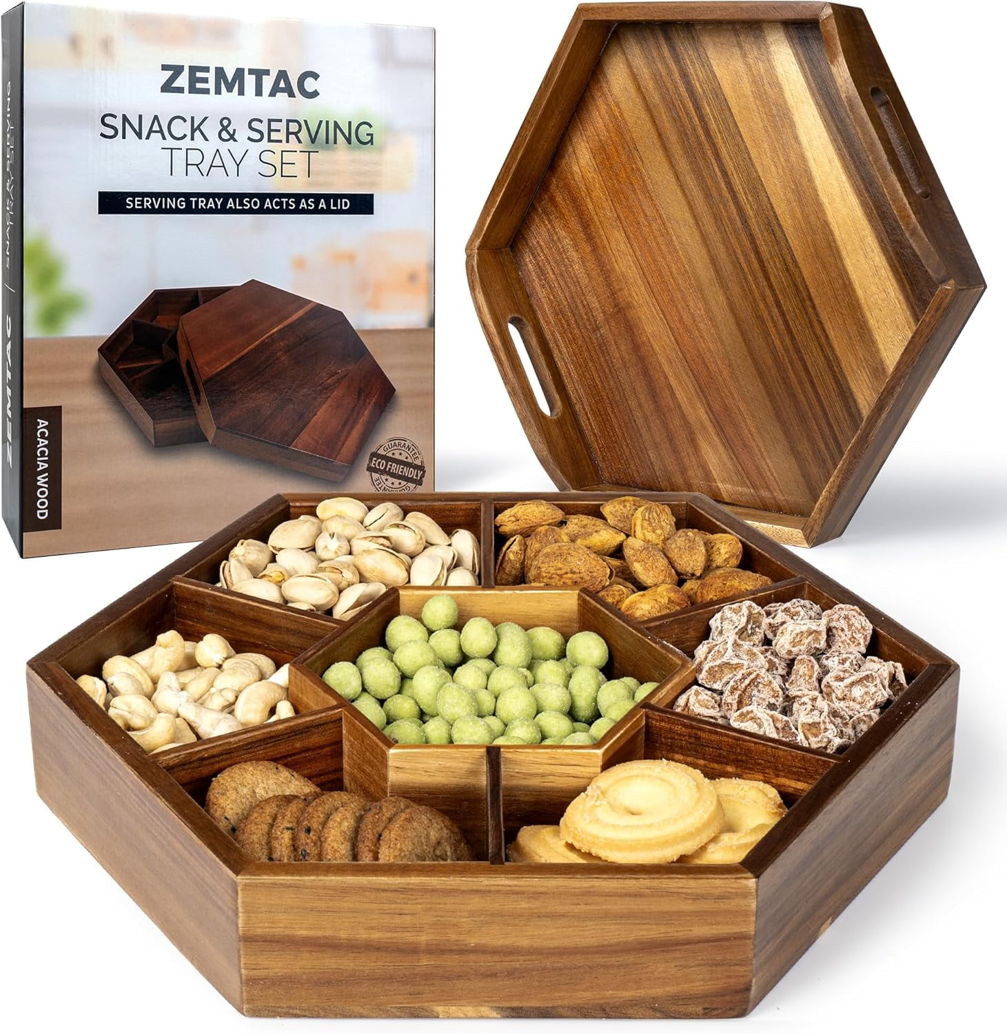 Snack Tray with Lid That Doubles as a Serving Tray - Acacia Wood ...