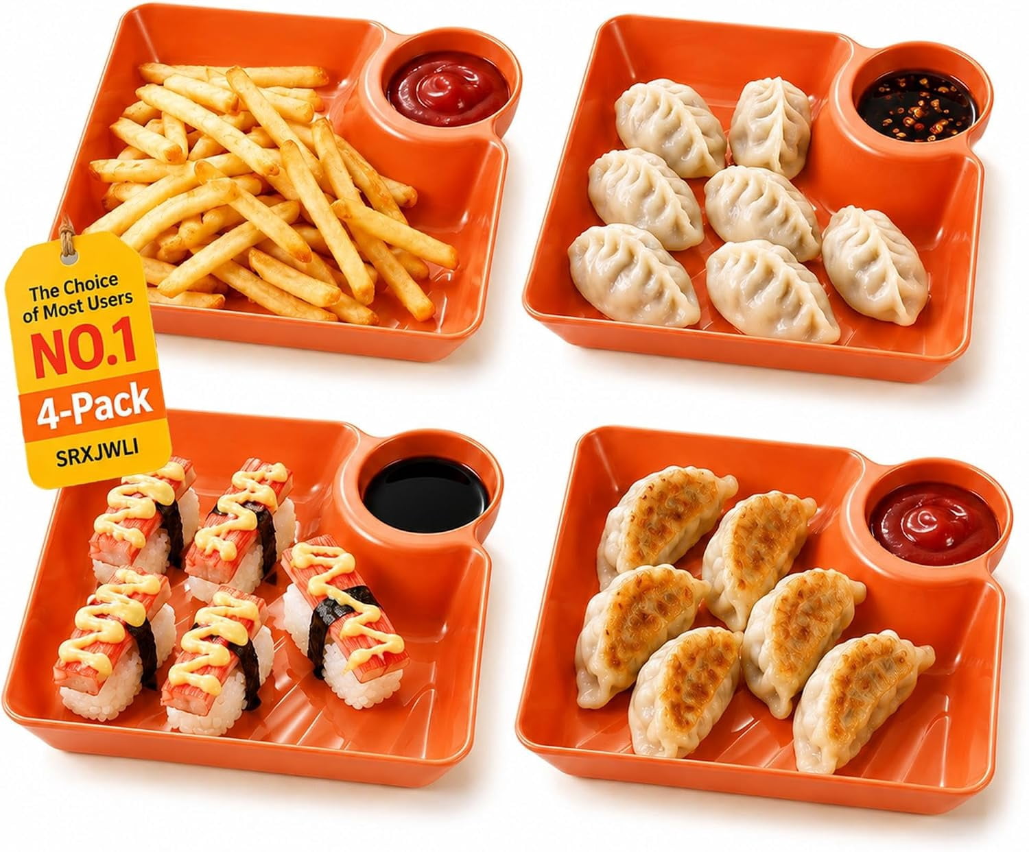 Snack and Appetizer Plate with Sauce Holder, 4 Pack Heat-Resistant PP ...