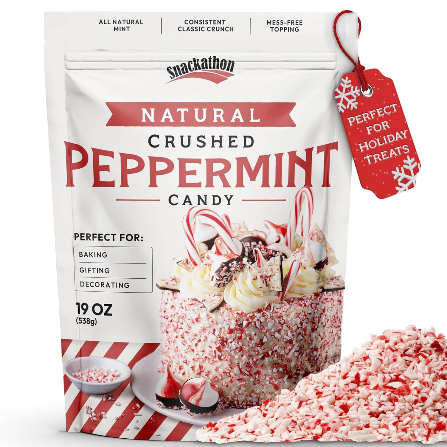 Snackathon Crushed Peppermint Candy Pieces, Natural Red White Mint Bits ...