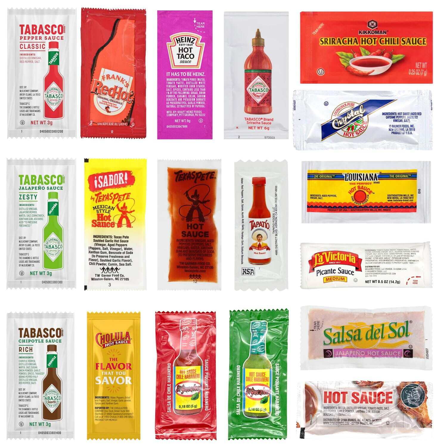 Snackathon Hot Sauce Packet Variety, 18 Flavors, 90 Portable Packets ...