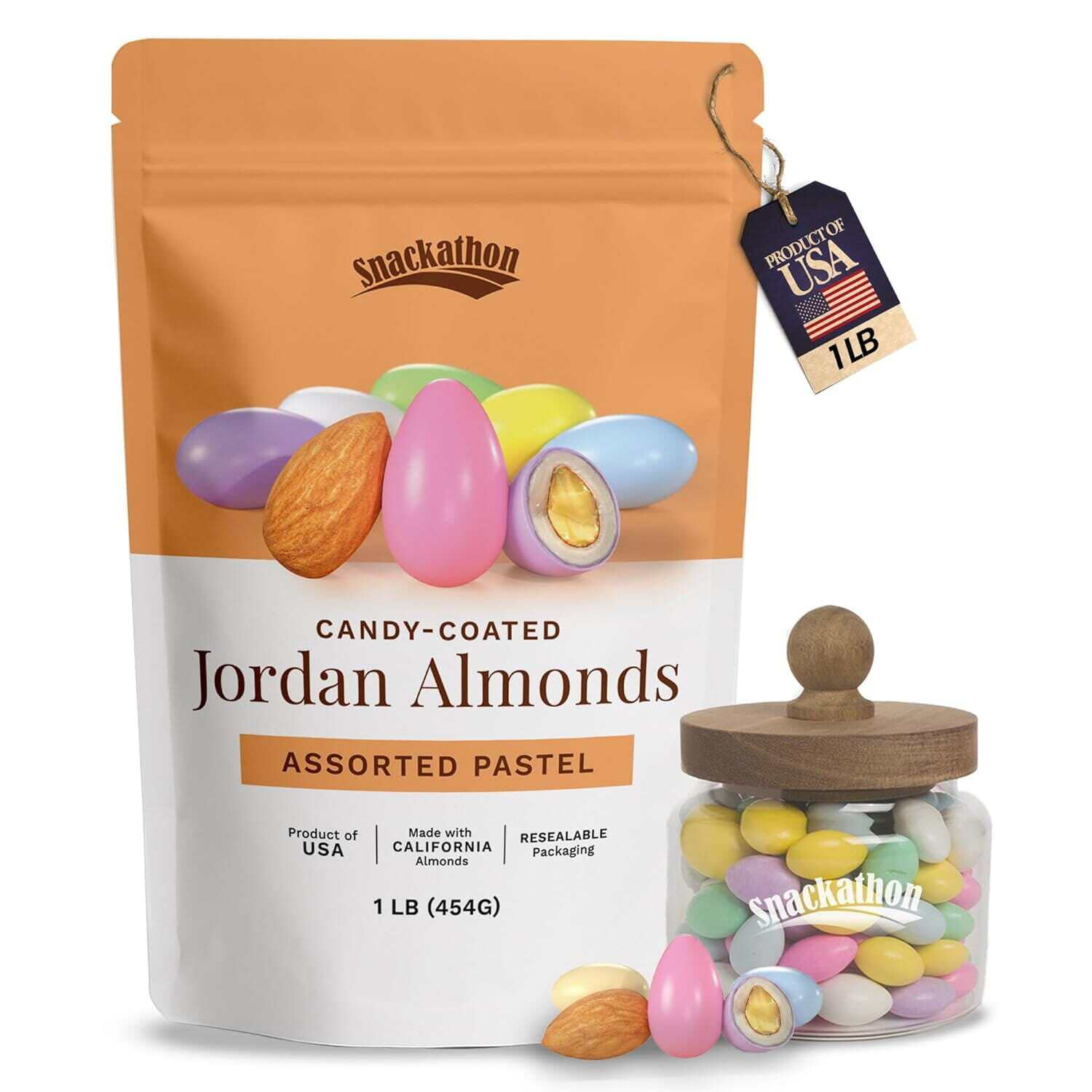Snackathon Jordan Almonds, Assorted Pastel Candy-Coated Almonds, 1 lb ...