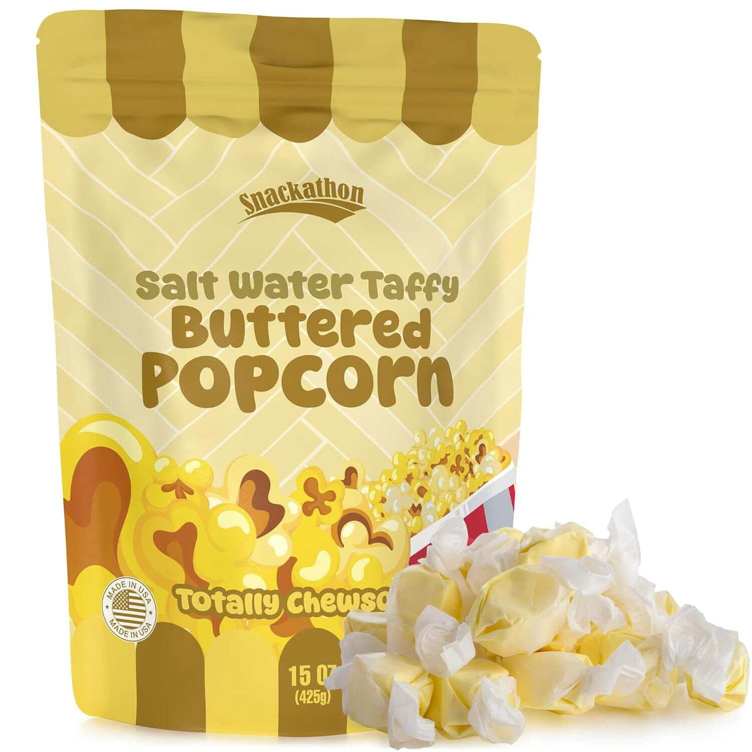 Snackathon Salt Water Taffy, Buttered Popcorn, 15 oz Single Resealable ...
