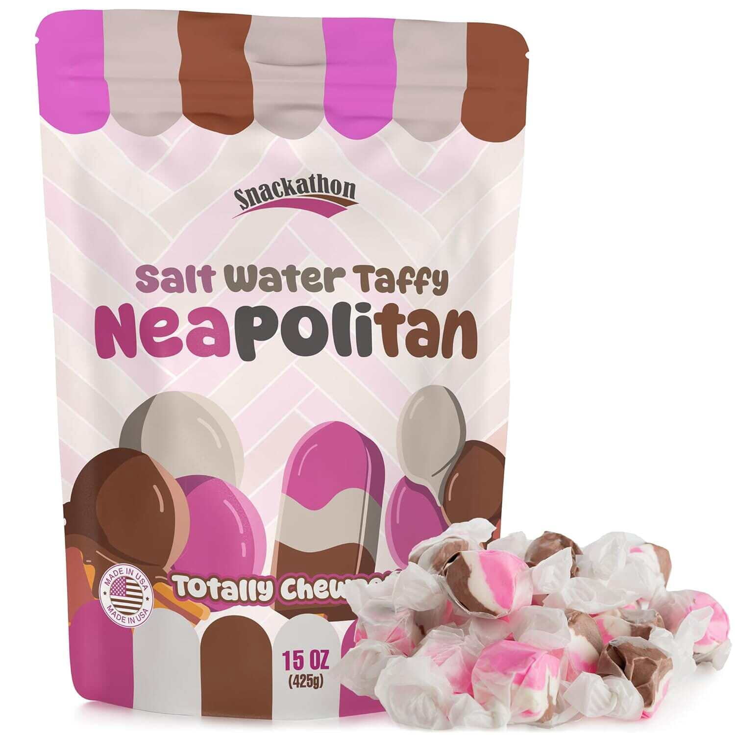 Snackathon Salt Water Taffy, Neapolitan, 15 oz Singe Resealable Bag ...