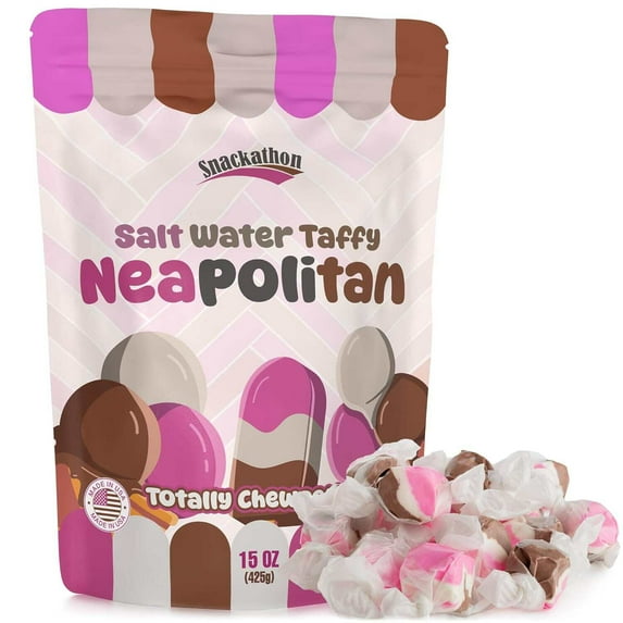 Snackathon Salt Water Taffy, Neapolitan, 15 oz Singe Resealable Bag ...