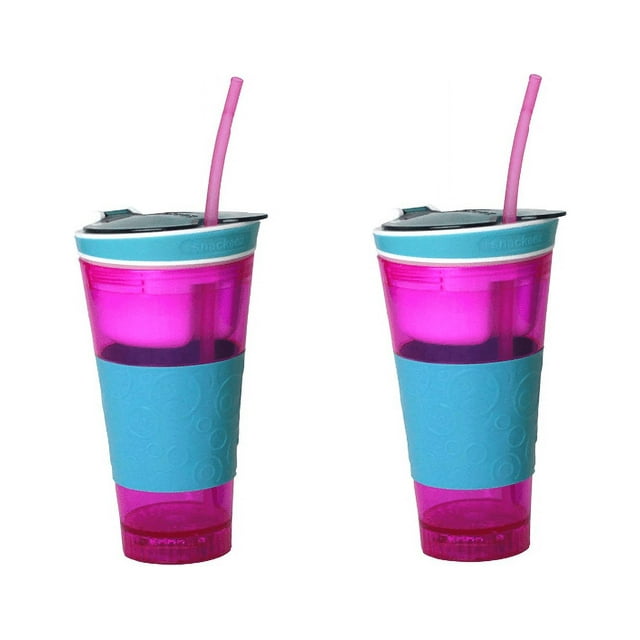 Snackeez Plastic 2 in 1 Snack & Drink Cup - 2 pack (Pink/Blue ...