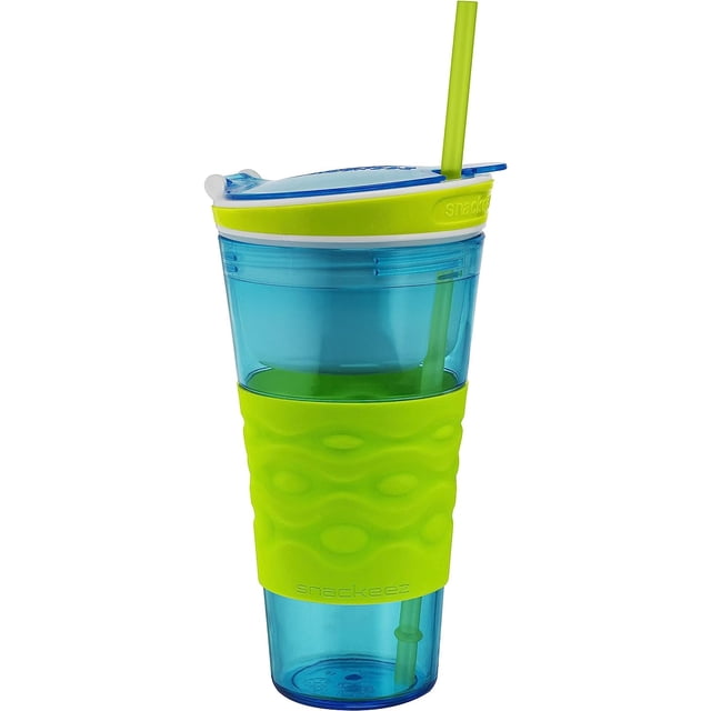Snackeez Travel Snack & Drink Cup with Straw, Blue, 16 oz - Walmart.com