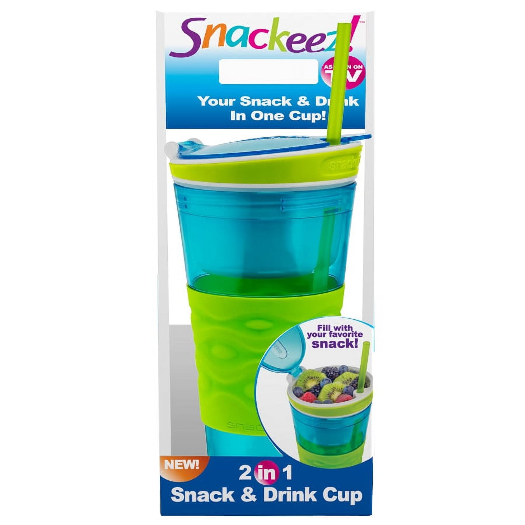 Snackeez 2-in-1 Travel Snack & Drink Cup with Leak-Proof Lid, Blue, 16 ...