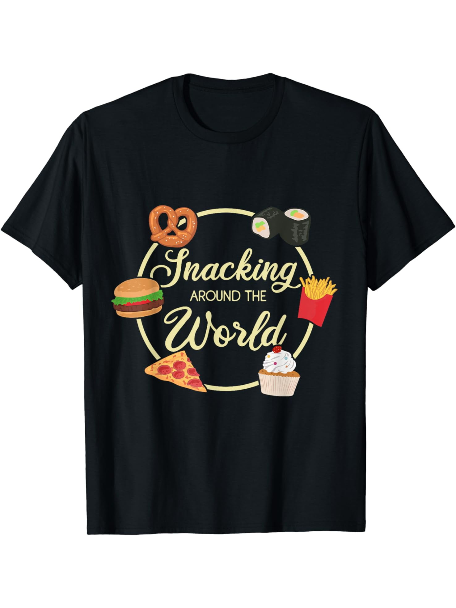 Snacking Around the World" Fun Graphic Tee - 100% Cotton, Casual Crew ...