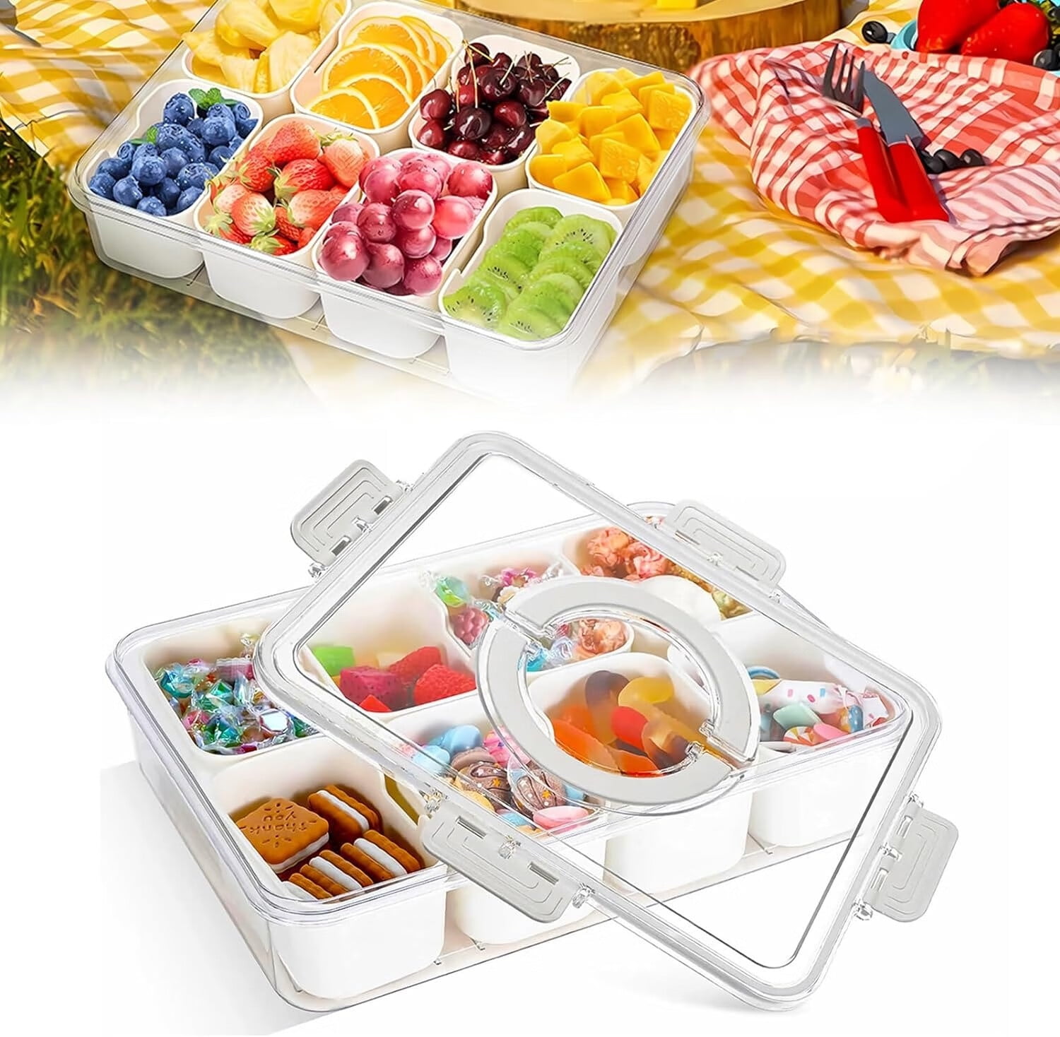 Snackle Box Charcuterie Container, Divided Serving Tray with Lid and ...