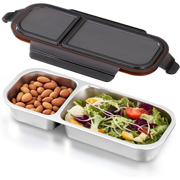 Snackle Box Container, 2 Compartments Stainless Steel Food Storage ...