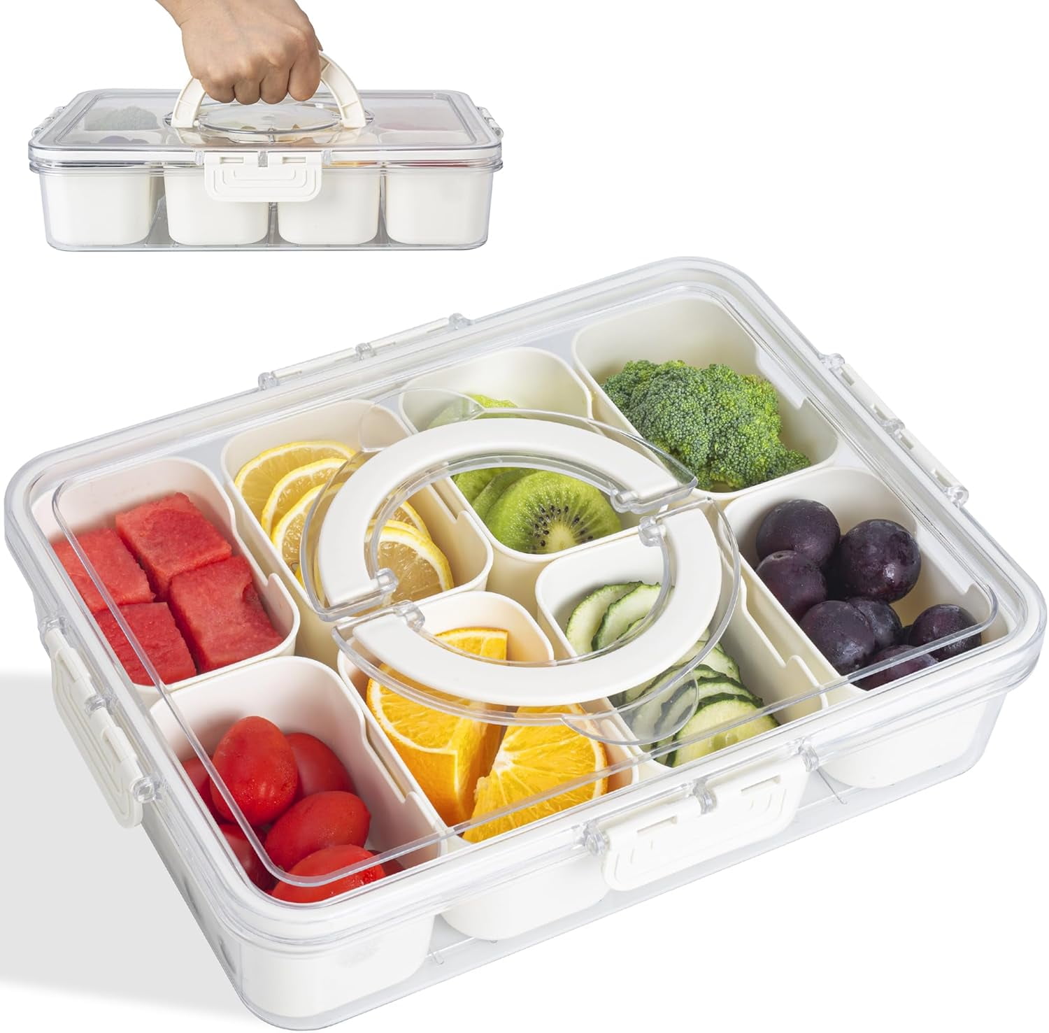 Snackle Box Container, 8 Compartments Divided Serving Tray with Lid and ...