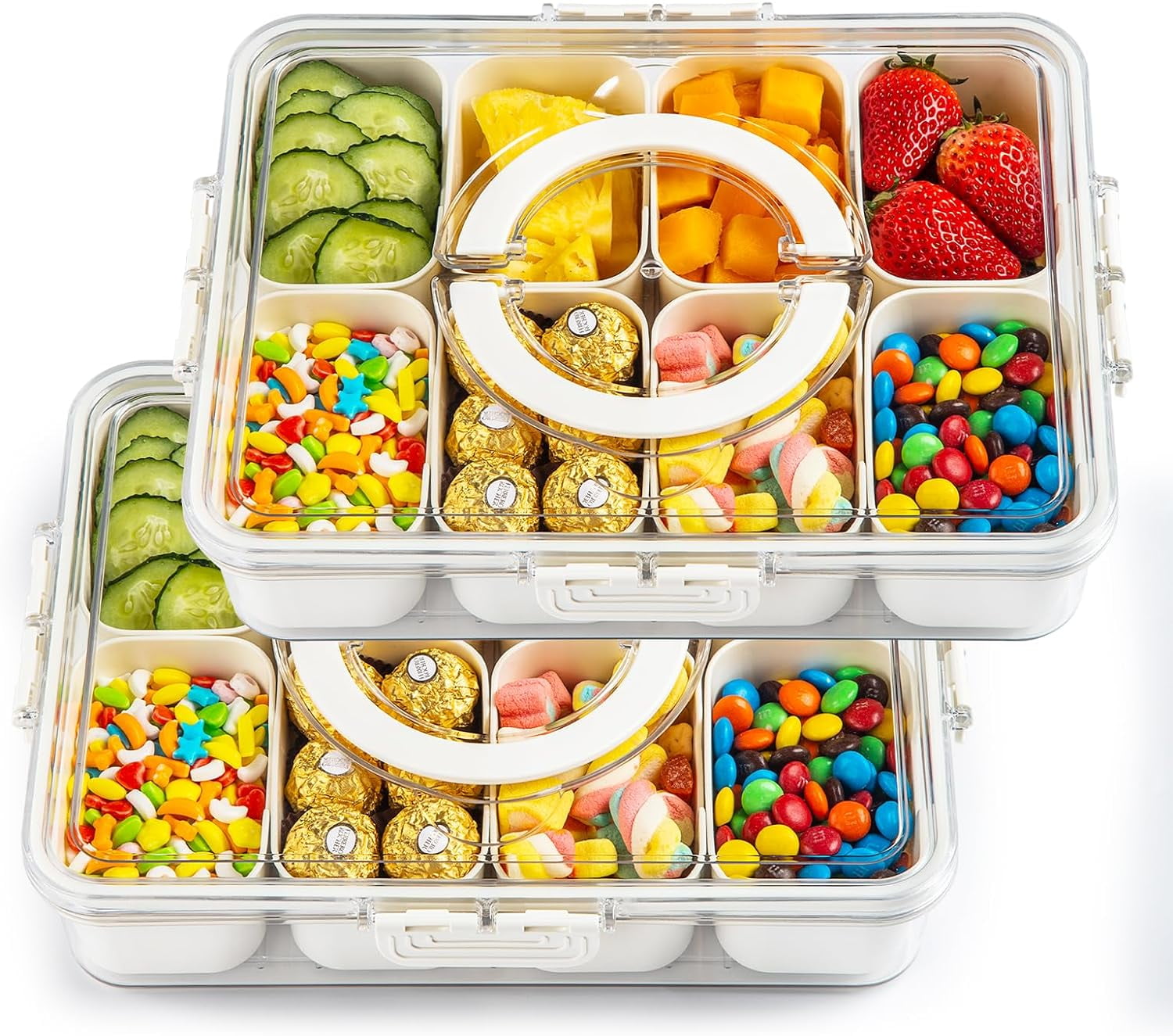Snackle Box Container,Divided Clear Snack Box Serving Tray with Lid and ...