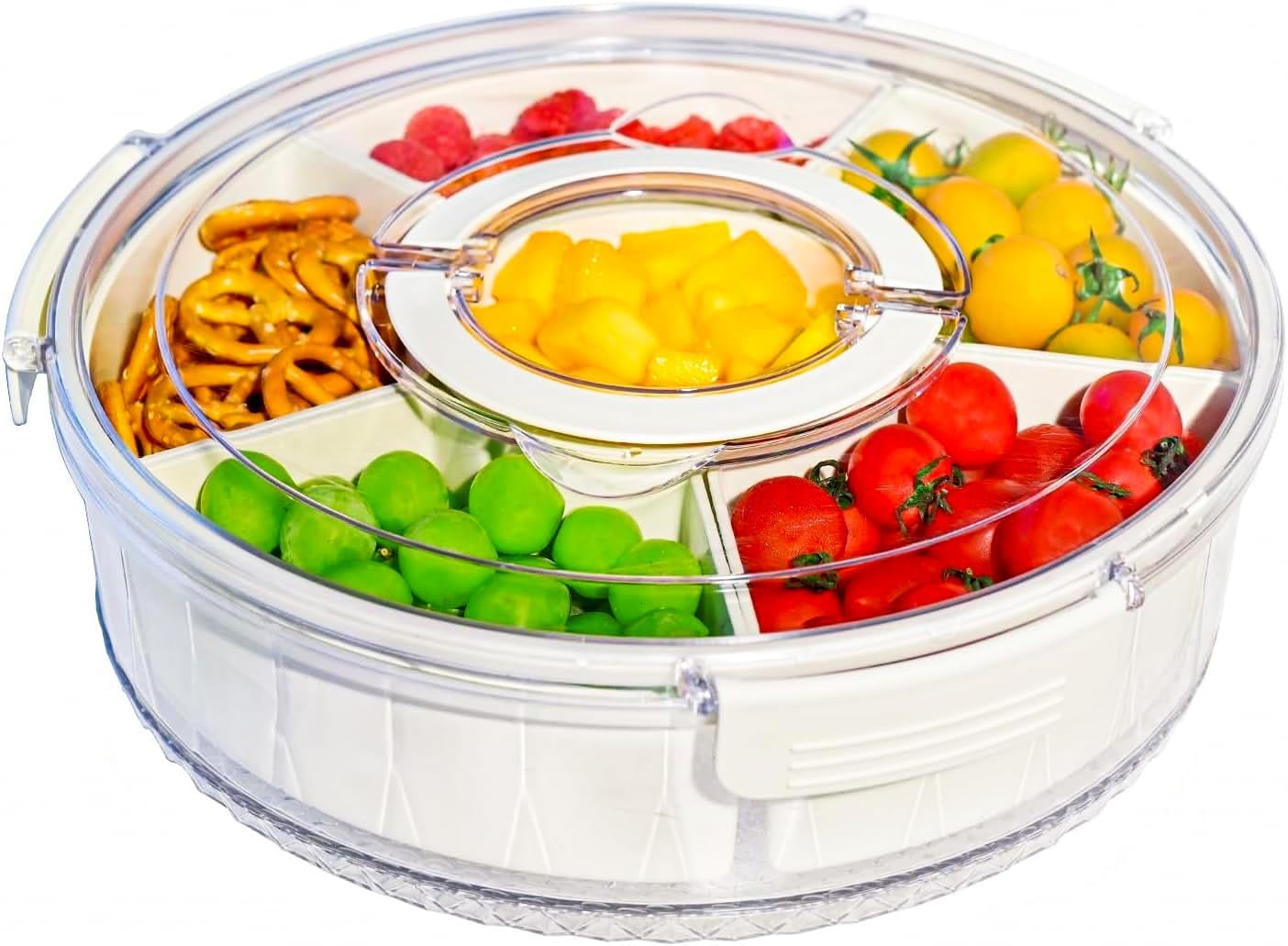 Snackle Box Container, Divided Serving Tray 360° Rotatable with Lid and ...